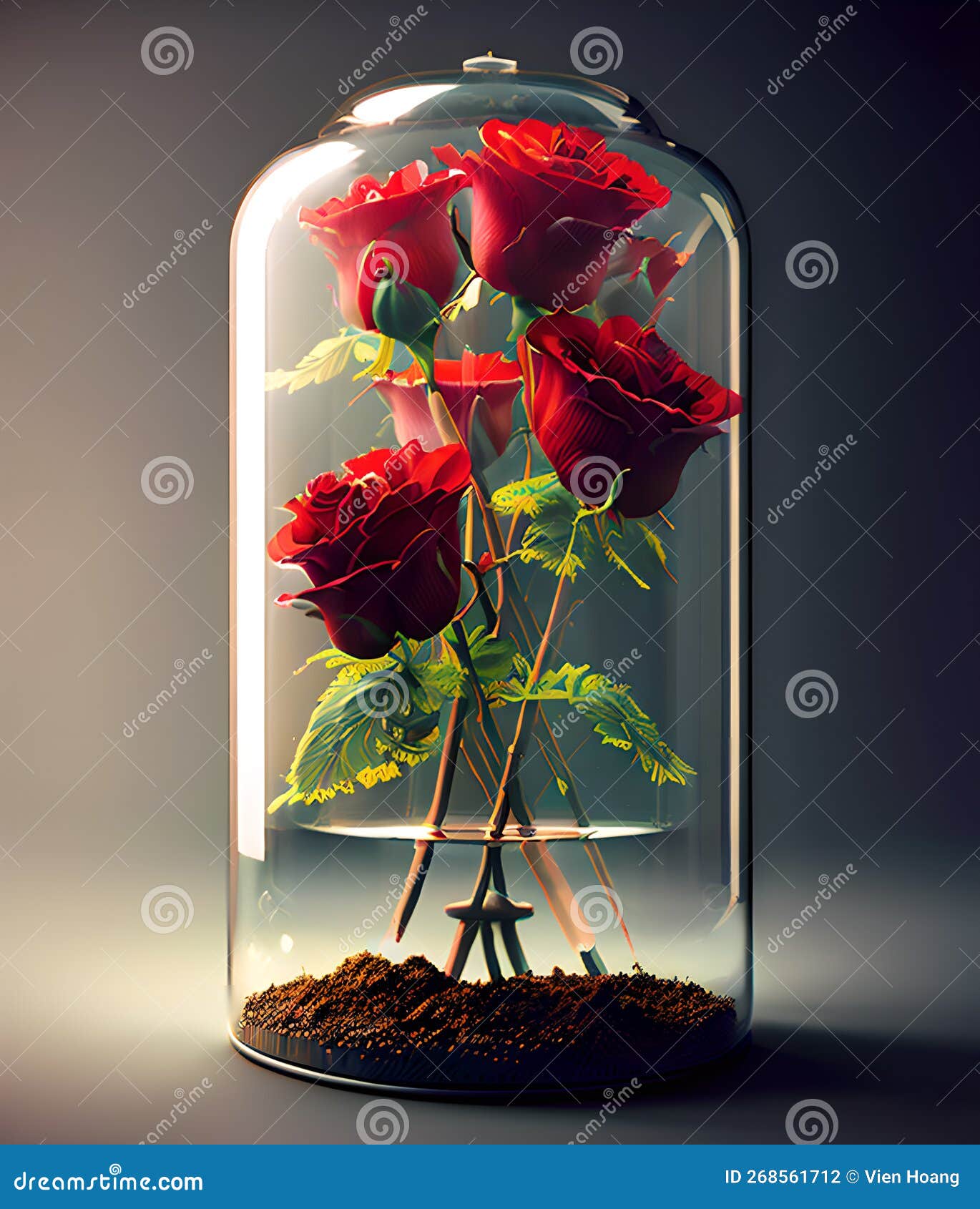 Red Roses Inside a Glass Box, AI Stock Illustration - Illustration of ...