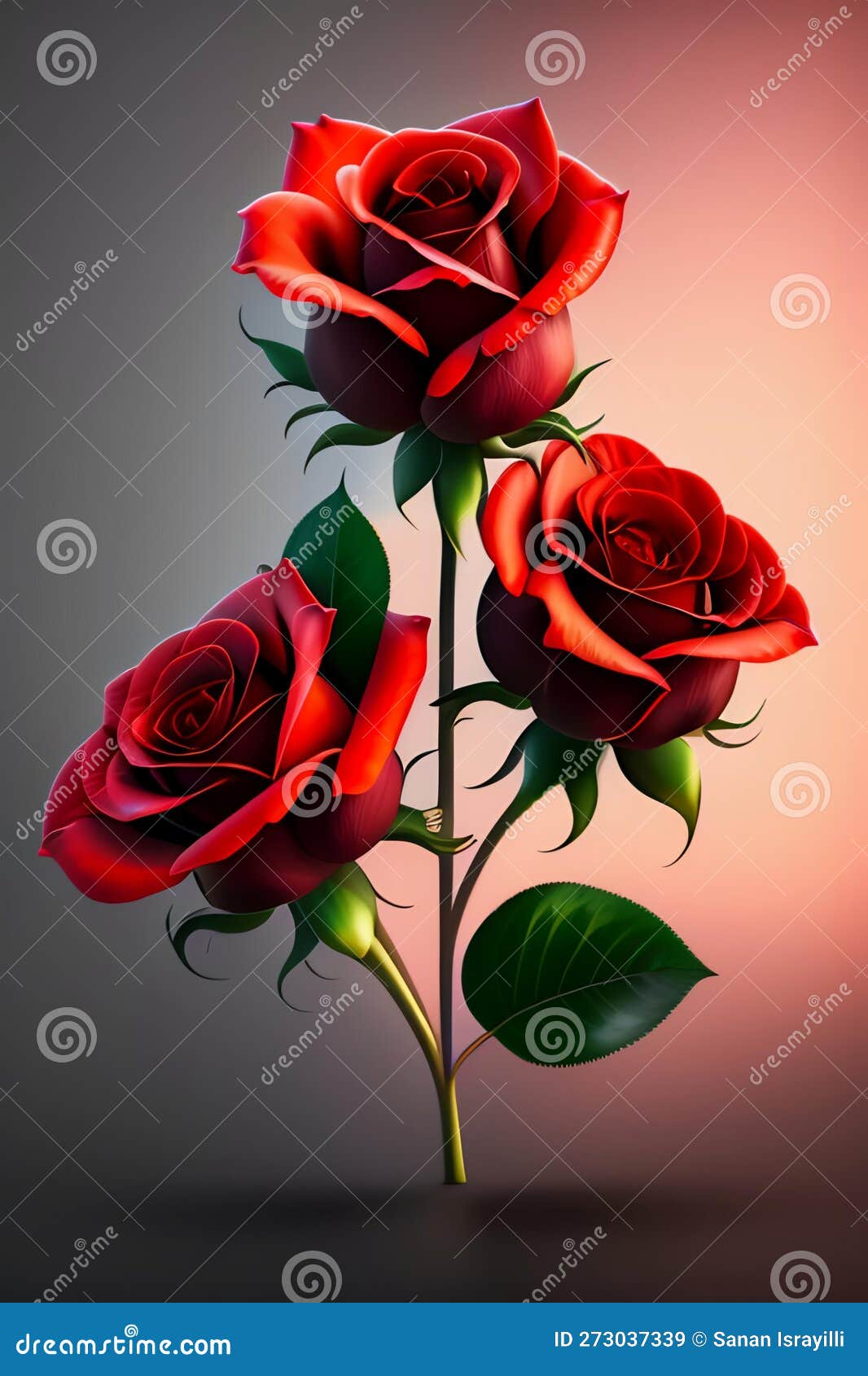 3 Red Roses Intertwined in the Shape of a Cross. AI Generated Stock ...