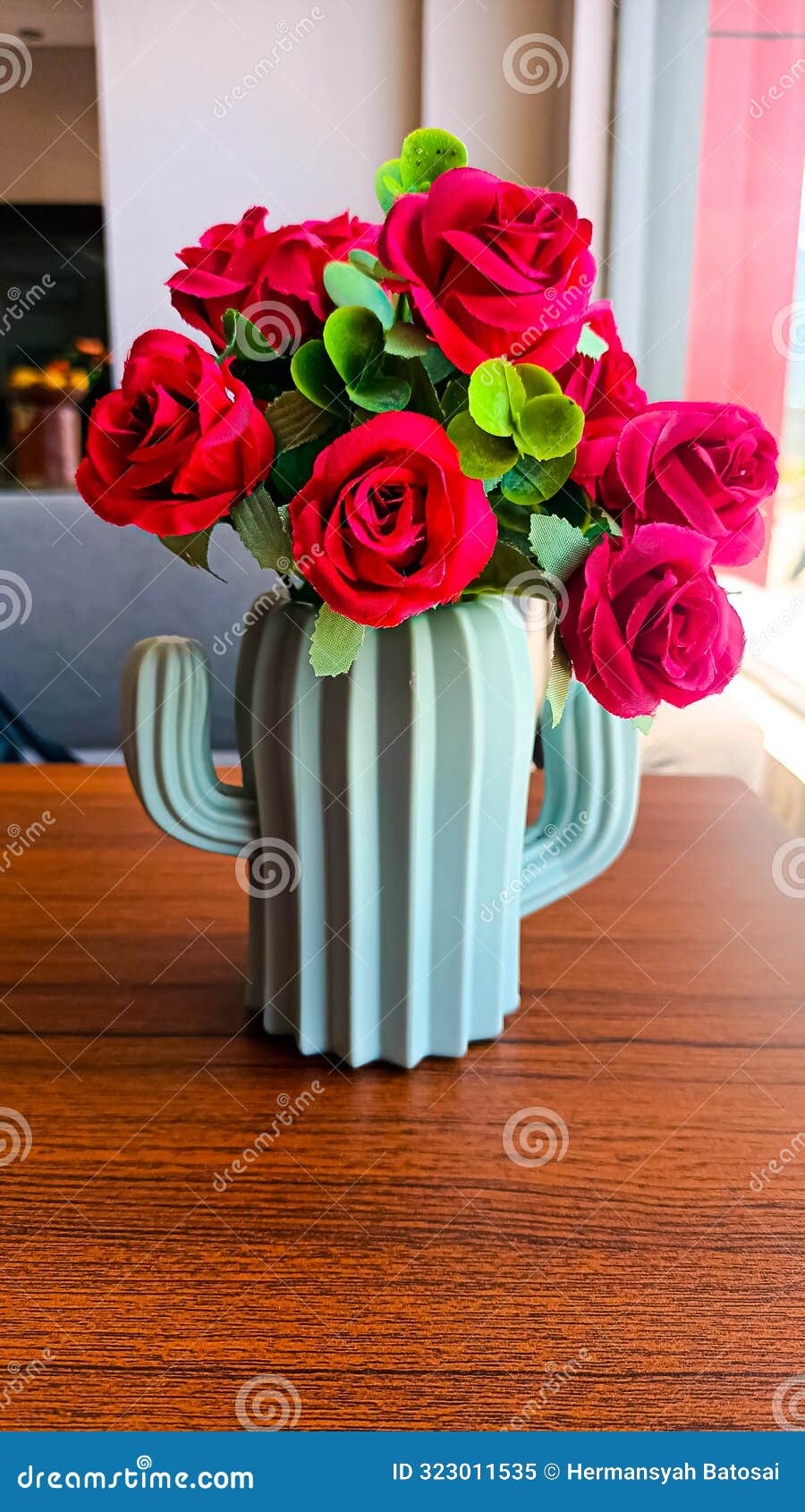 Red Roses Made from Plastic Look so Beautiful in a Cactus-shaped Pot ...