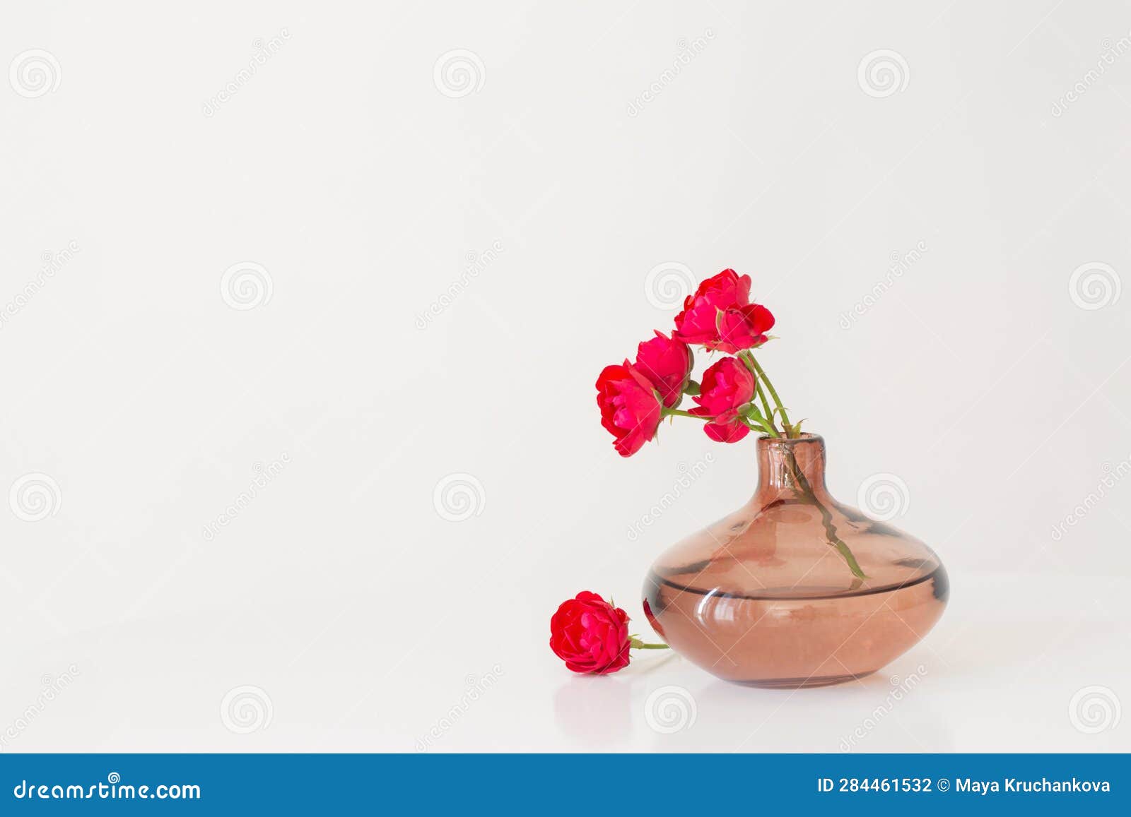 Red Roses in Modern Glass Vase on White Background Stock Photo - Image ...