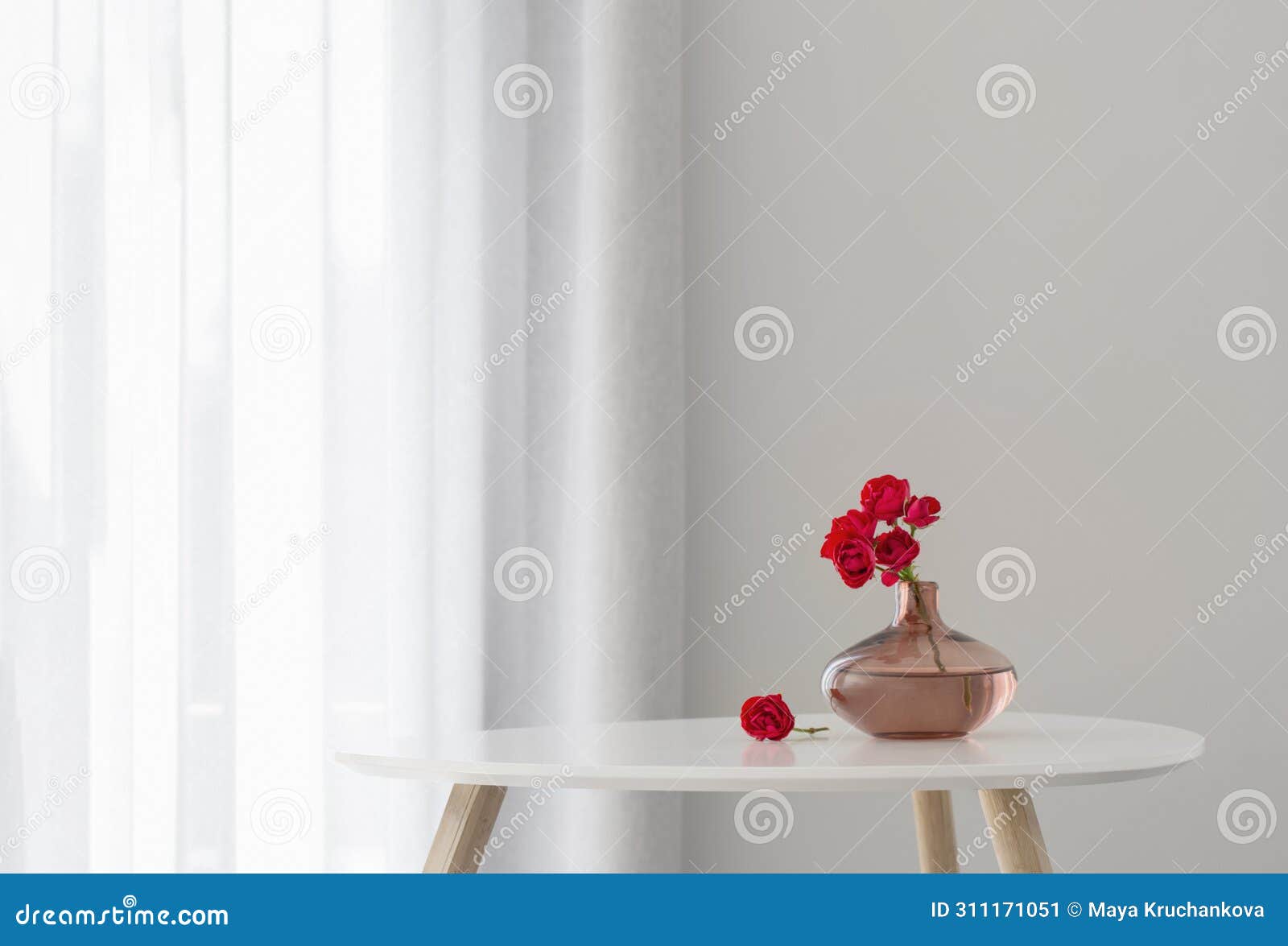 Red Roses in Modern Glass Vase in White Interior Stock Image - Image of ...
