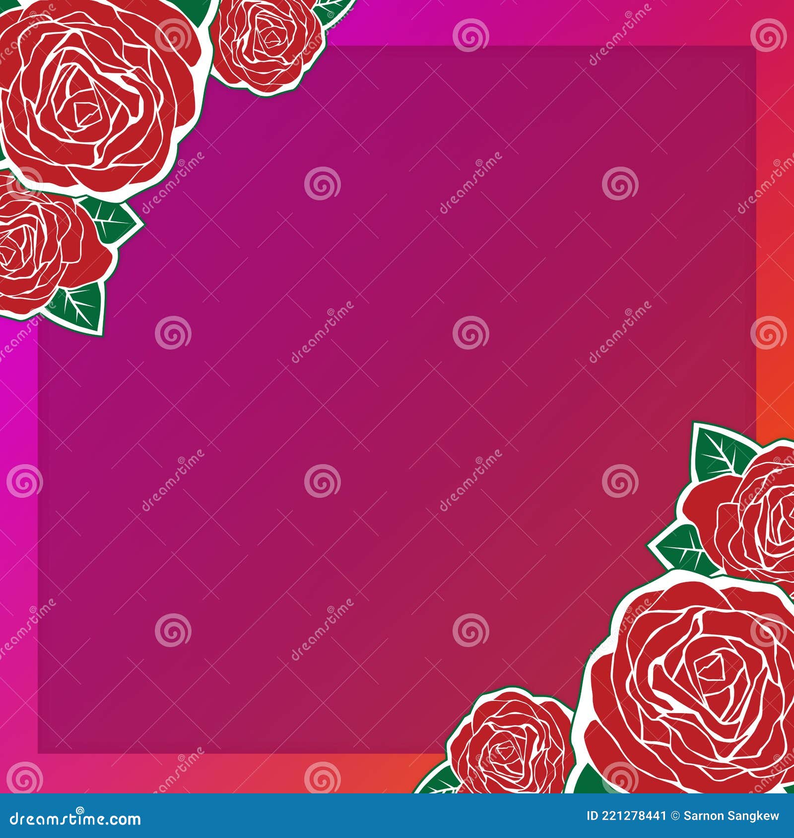 Red Roses are Placed on Top and Bottom Corners on Red and Violet Frames ...