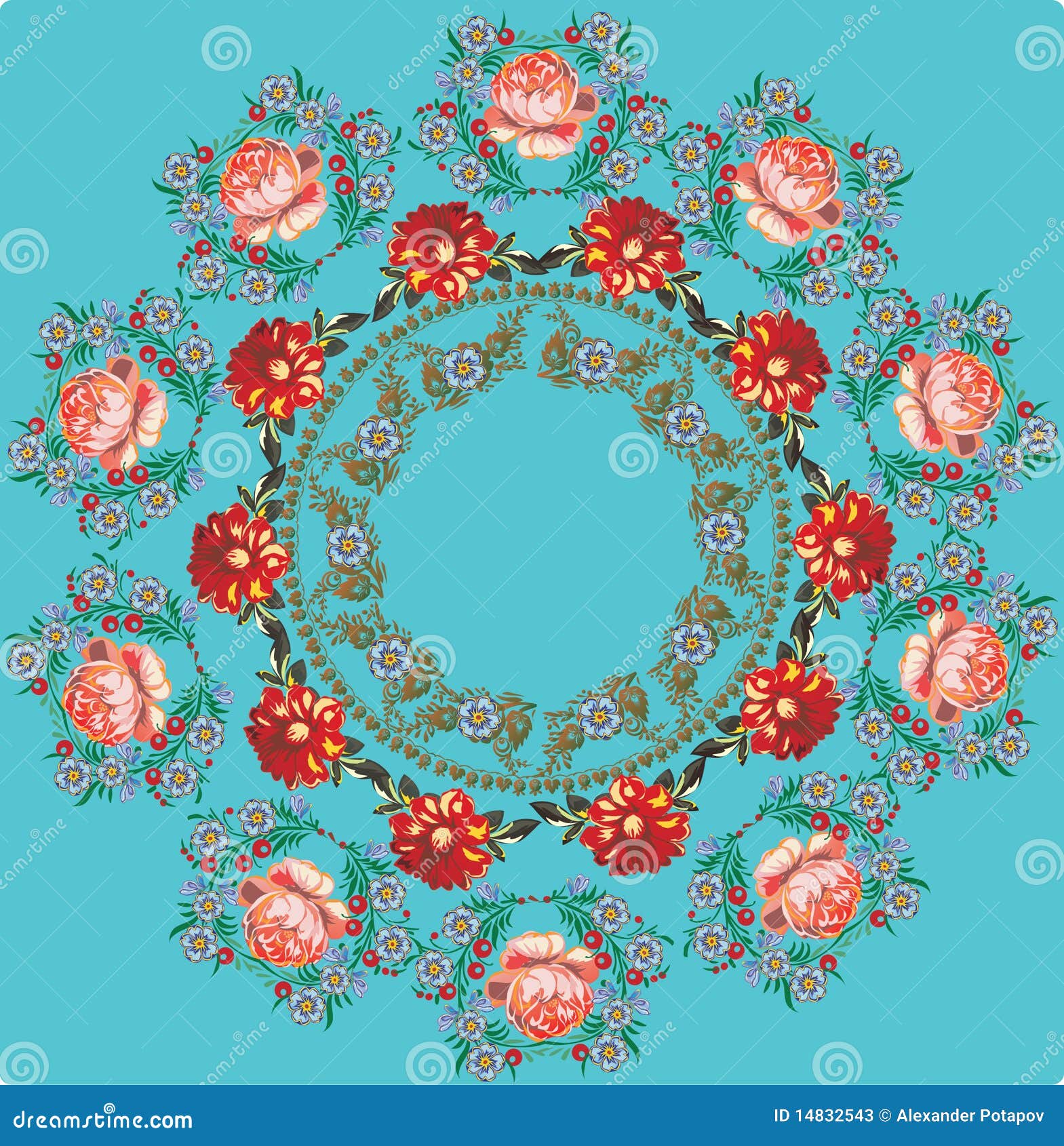 Red Roses Round Design on Blue Stock Vector - Illustration of periodic ...