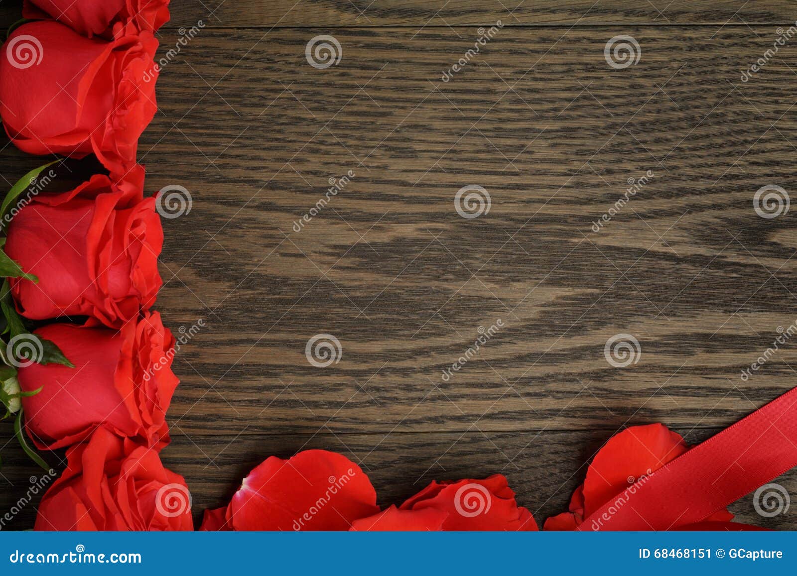 Red Roses in a Row on Wood Table Stock Image - Image of card, love ...