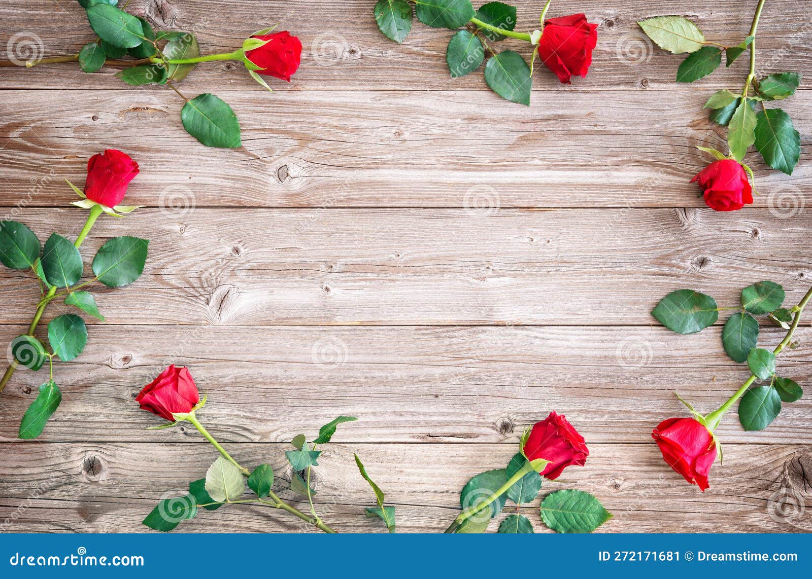 Red Roses on Rustic Wooden Board Stock Image - Image of valentines ...