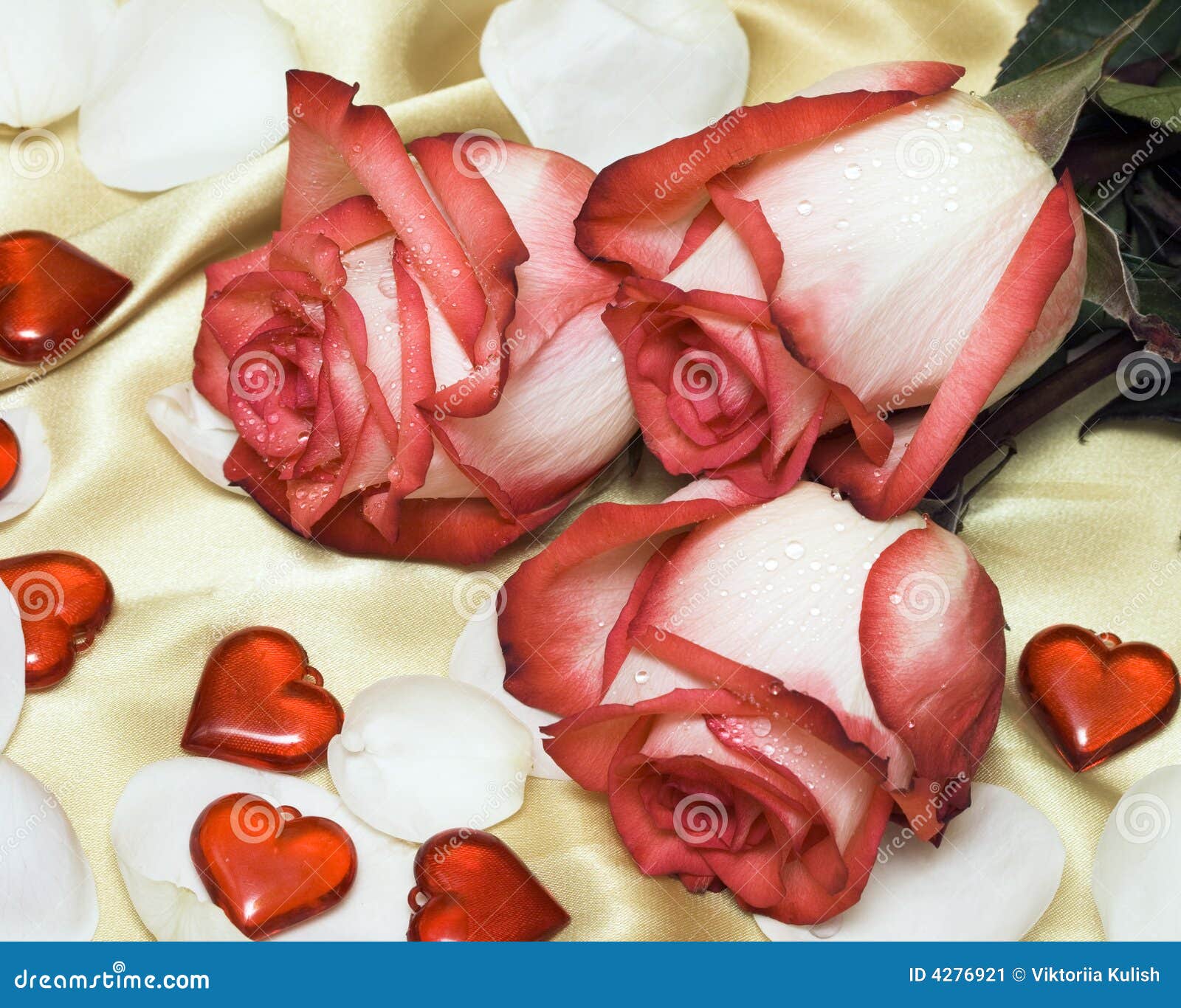 Red Roses on Satin with Hearts Stock Image - Image of decorate ...