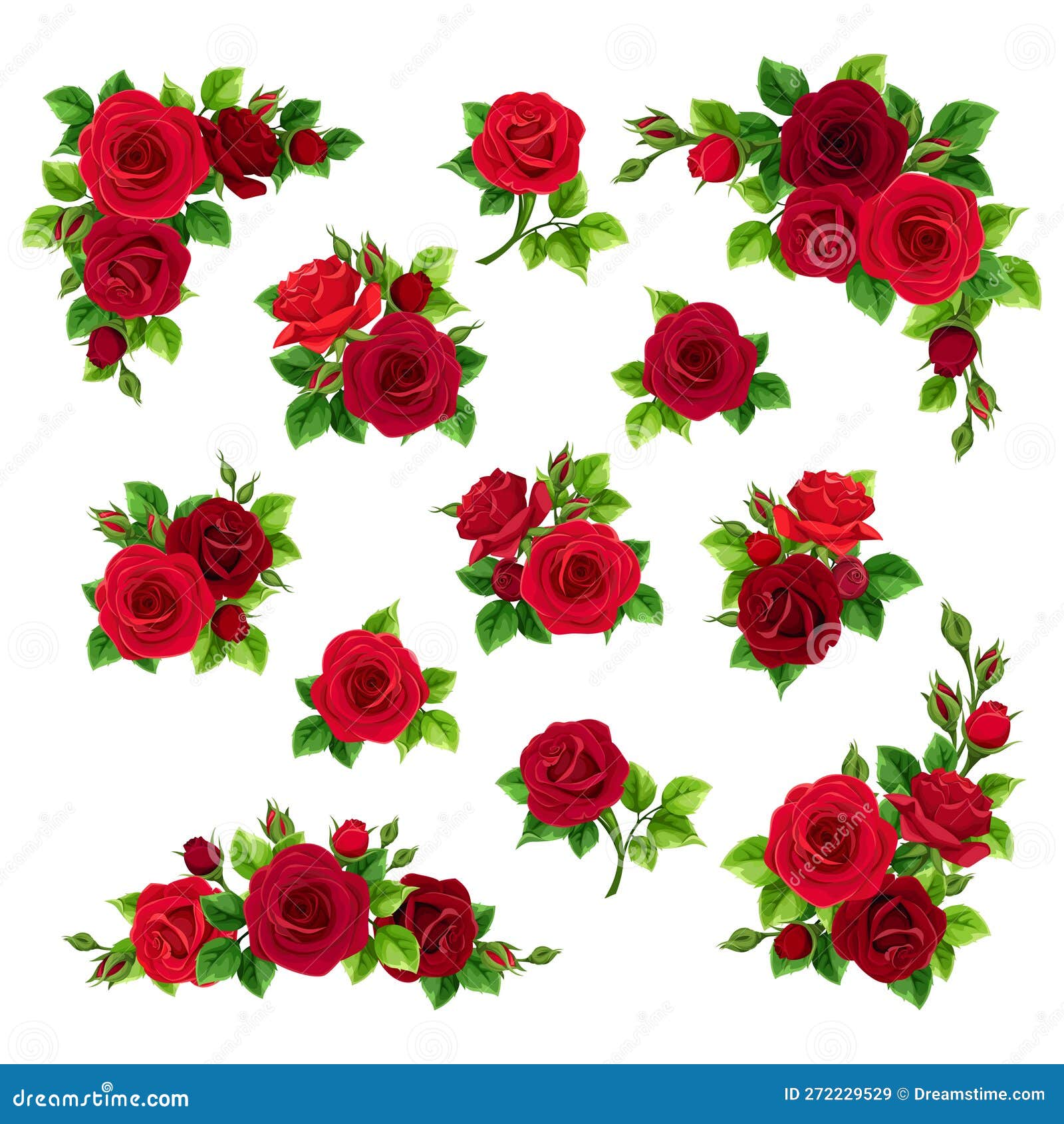 Red Roses. Set of Vector Design Elements Stock Vector - Illustration of ...