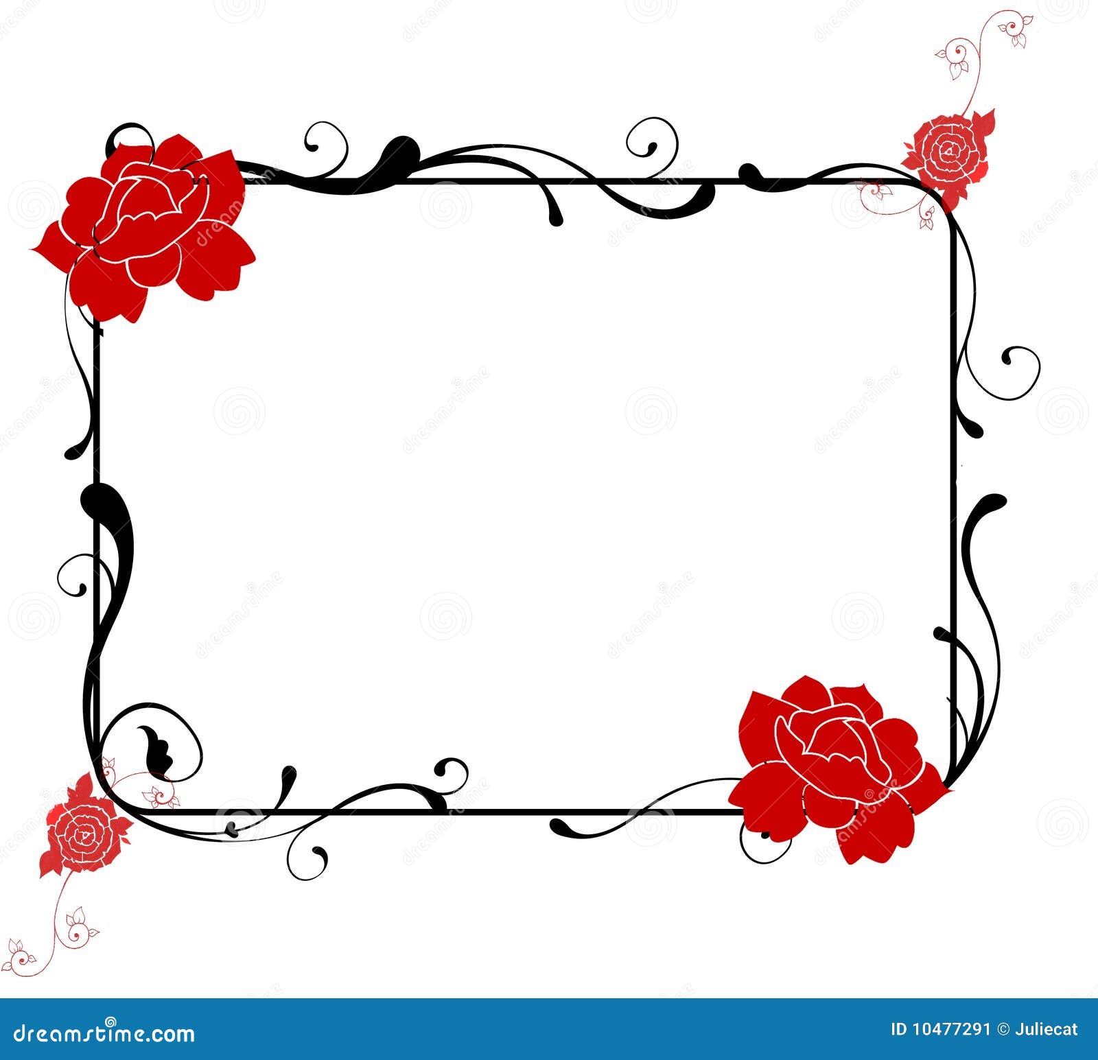 Red Roses Swirls Black Frame Stock Illustration - Illustration of ...