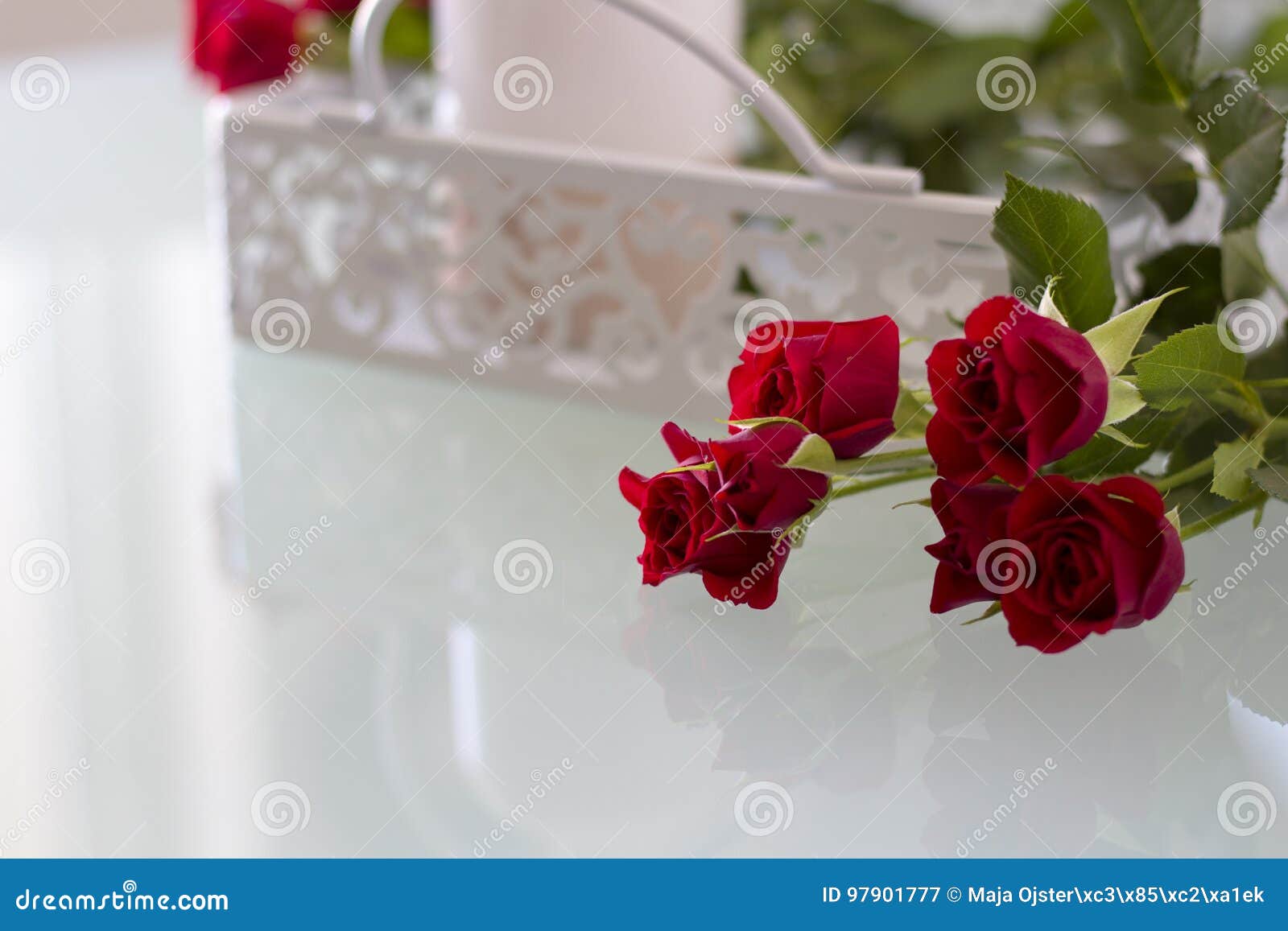 Red roses on table stock image. Image of beauty, love - 97901777