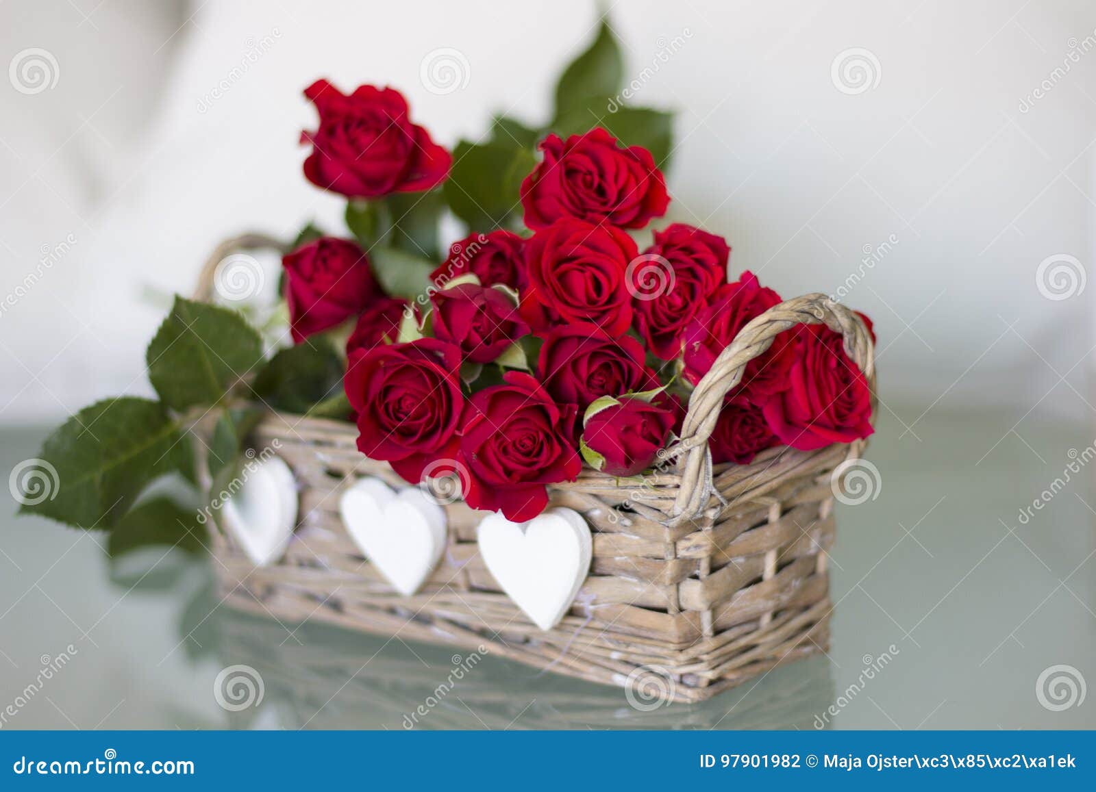 Red roses on table stock photo. Image of table, beauty - 97901982