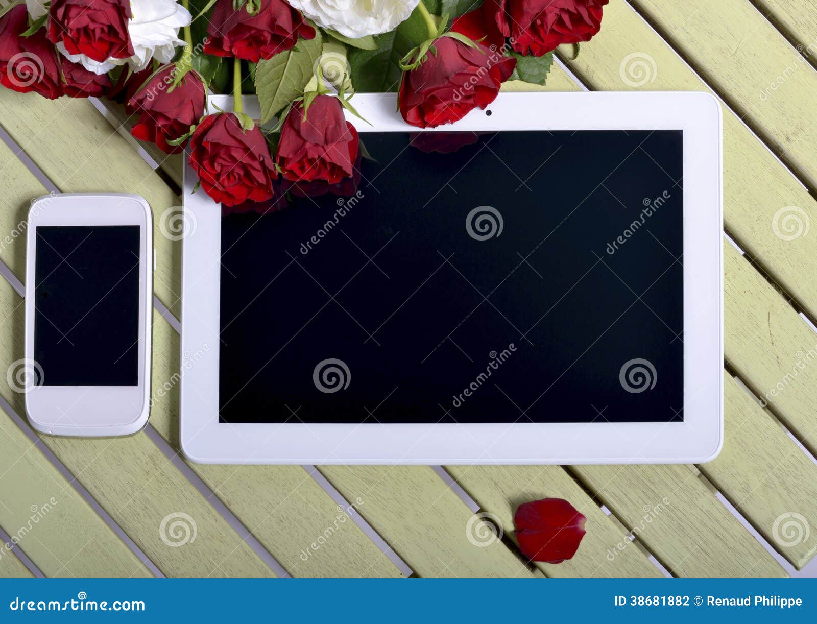 Red roses with a tablet stock photo. Image of computer - 38681882