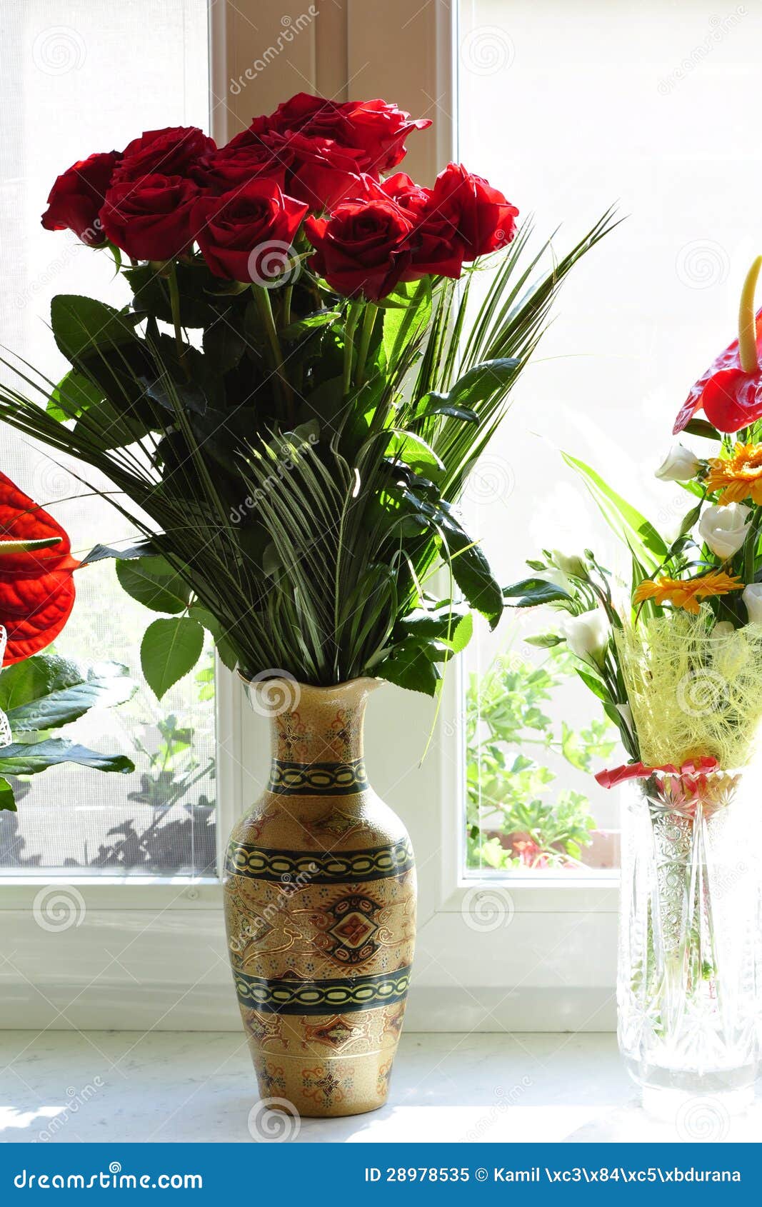 Red Roses in Vase stock image. Image of ledge, roses - 28978535
