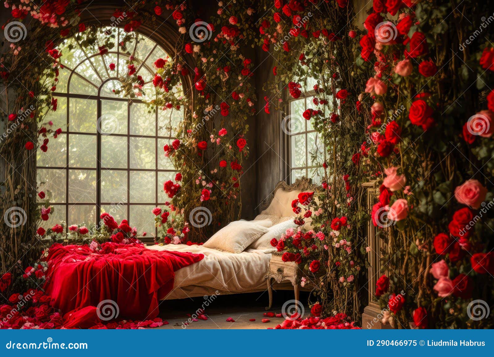 Red Roses in Vintage Room with Old Sofa and Window, Vintage Style Stock ...
