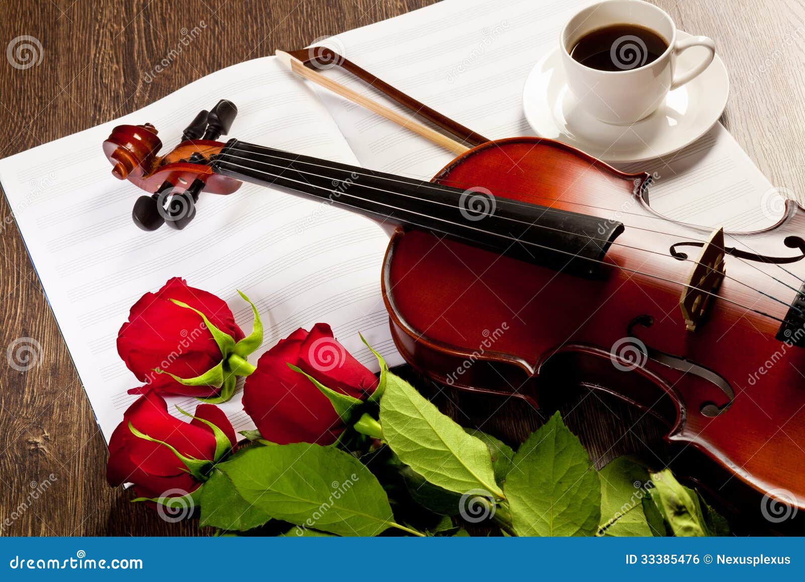 Red roses and a violin stock photo. Image of culture - 33385476