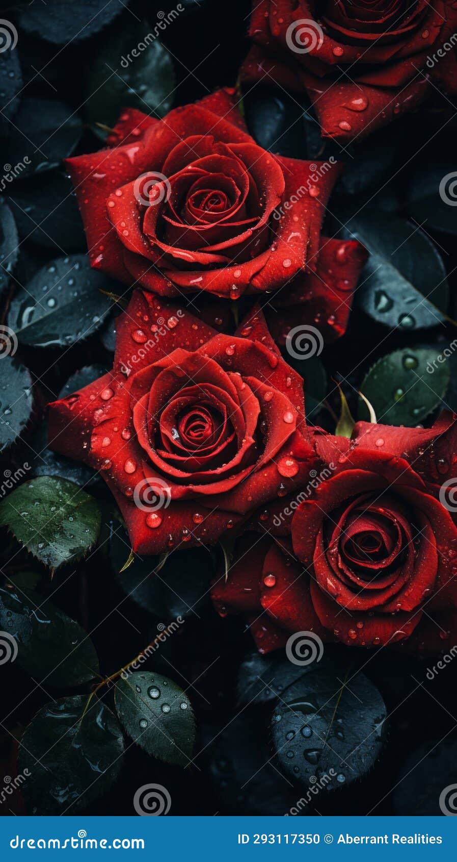 Red Roses with Water Droplets on Them Stock Illustration - Illustration ...