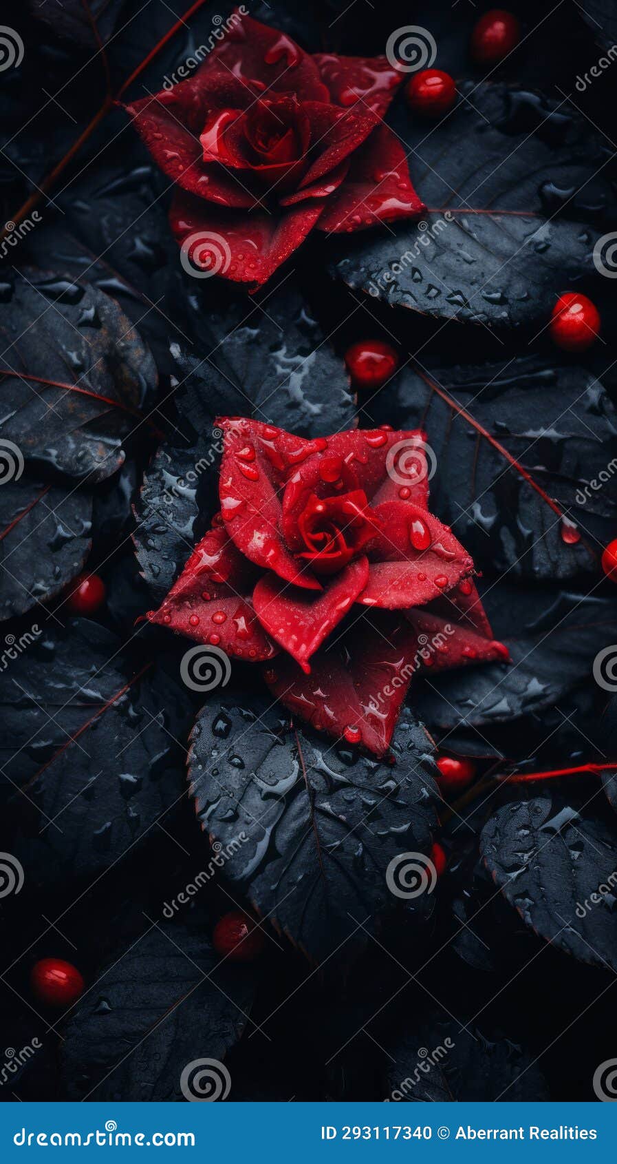 Red Roses with Water Droplets on Them in the Dark Stock Illustration ...