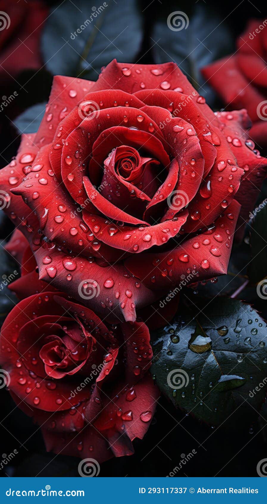 Red Roses with Water Droplets on Them are Shown Stock Illustration ...