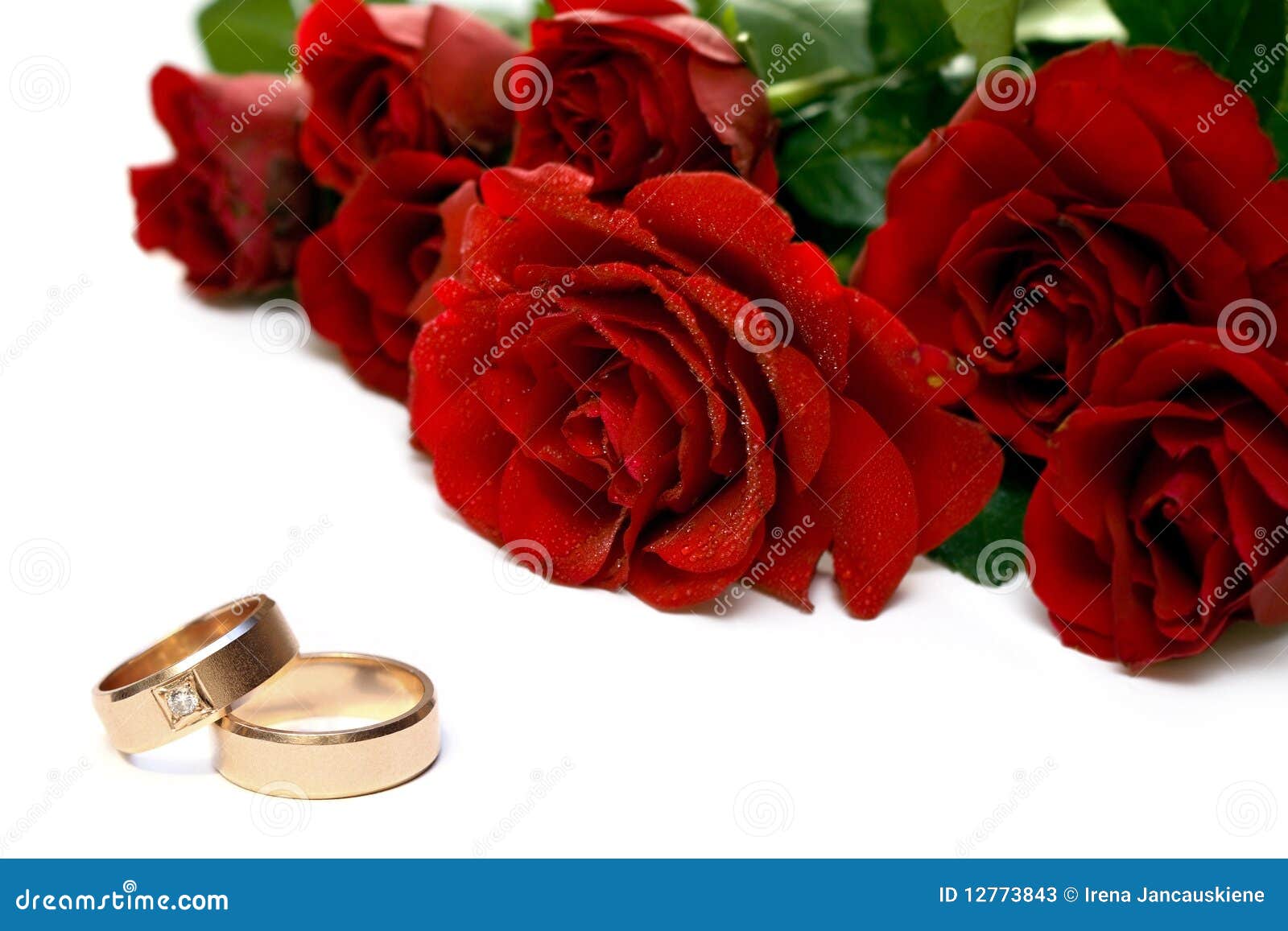 Red Roses and Wedding Rings Stock Image - Image of luxury, leaf: 12773843