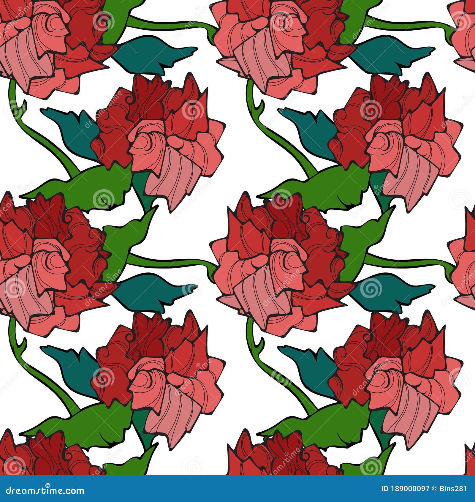 Red Roses on White Background, Pattern Stock Vector - Illustration of ...