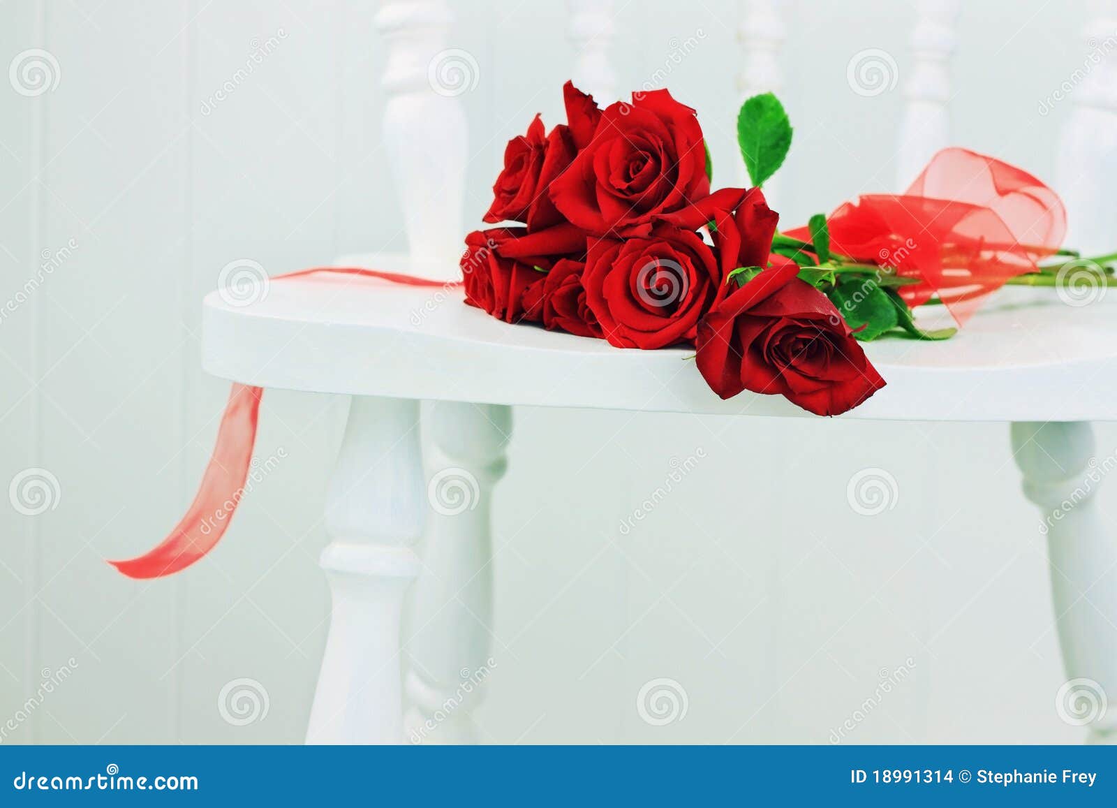 Red Roses on a White Chair stock photo. Image of copyspace - 18991314