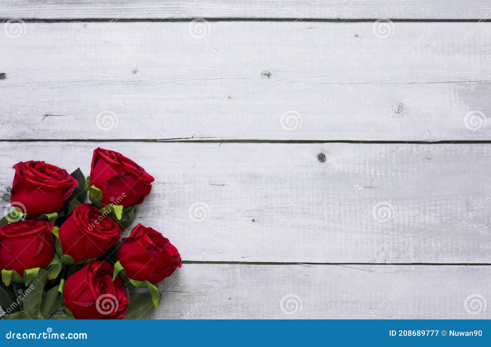 Red Roses on White Wooden Desk with Copy Space Stock Image - Image of ...