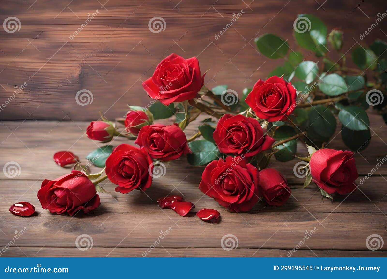 Red Roses on Wood Background Stock Image - Image of marriage ...