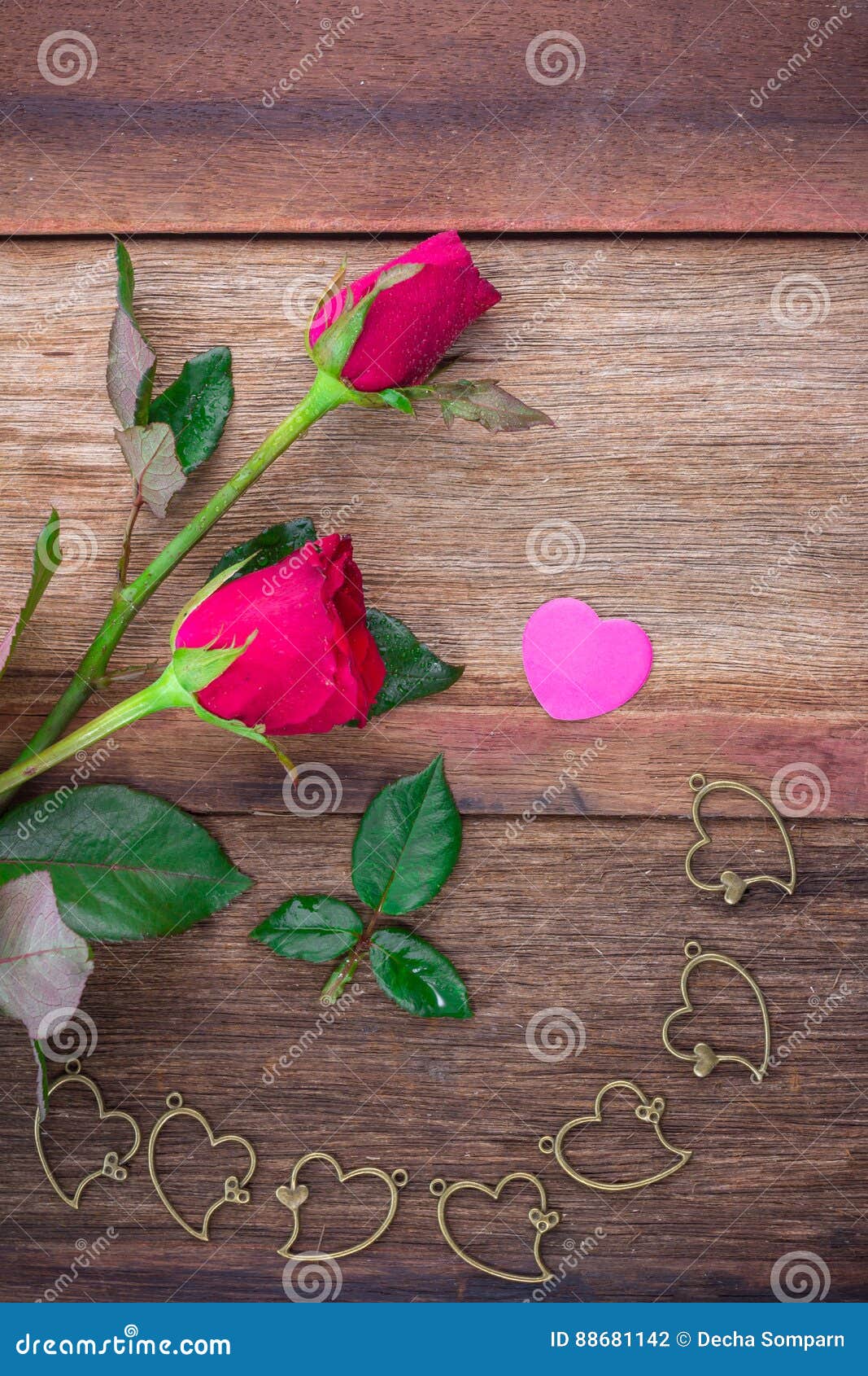 Red roses on wooden Board stock photo. Image of retro - 88681142