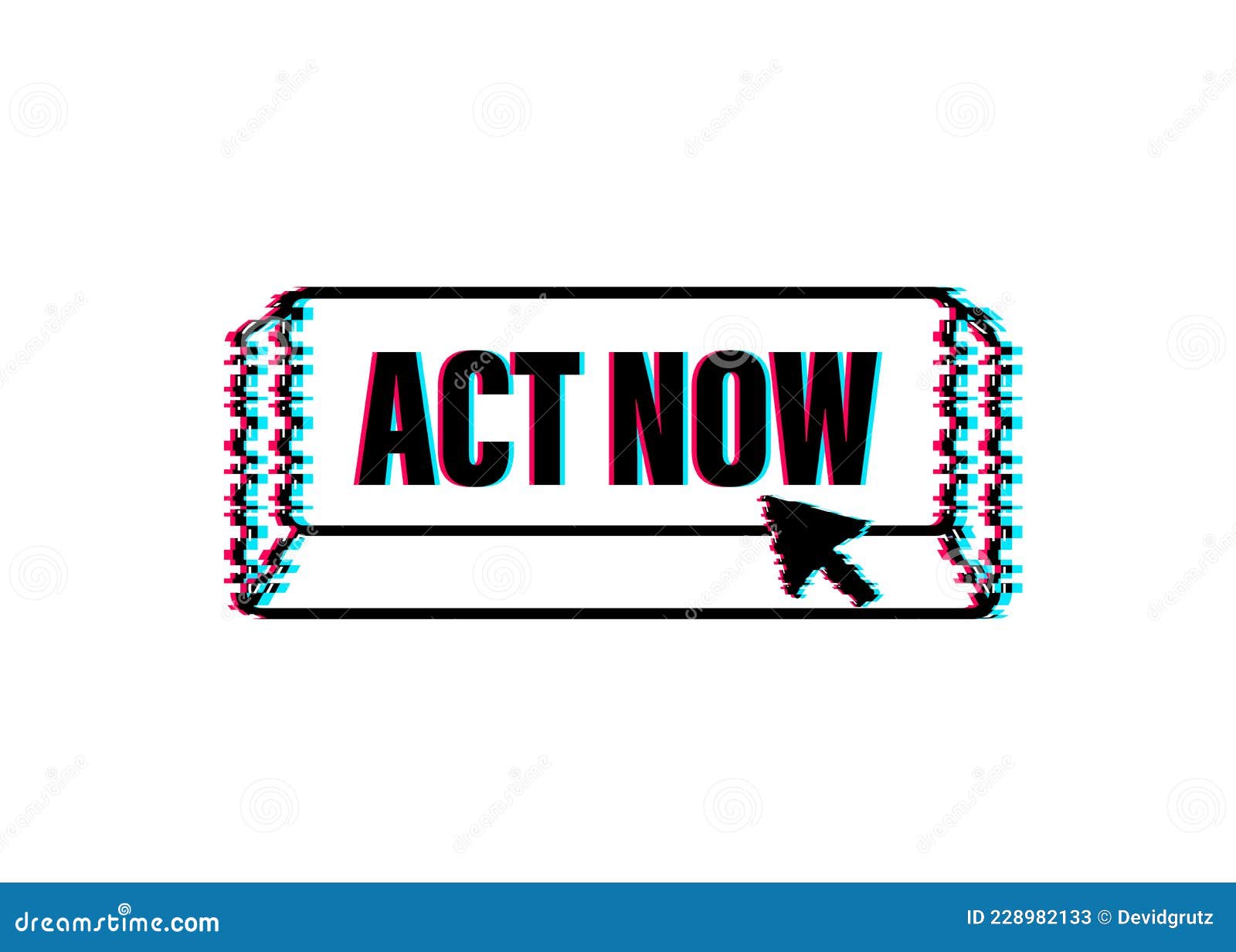 Red Round Act Now Glitch Button on White Background. Vector Stock ...