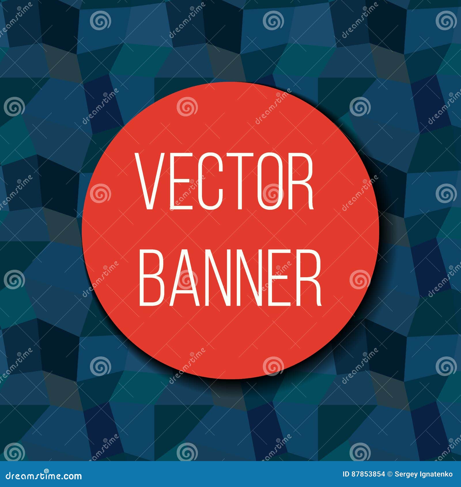 Red Round Banner with Shadow on a Dark Blue Background with Triangles ...