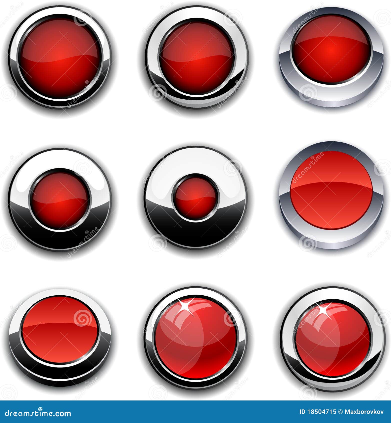 Red Round Buttons with Chrome Borders. Stock Vector - Illustration of ...