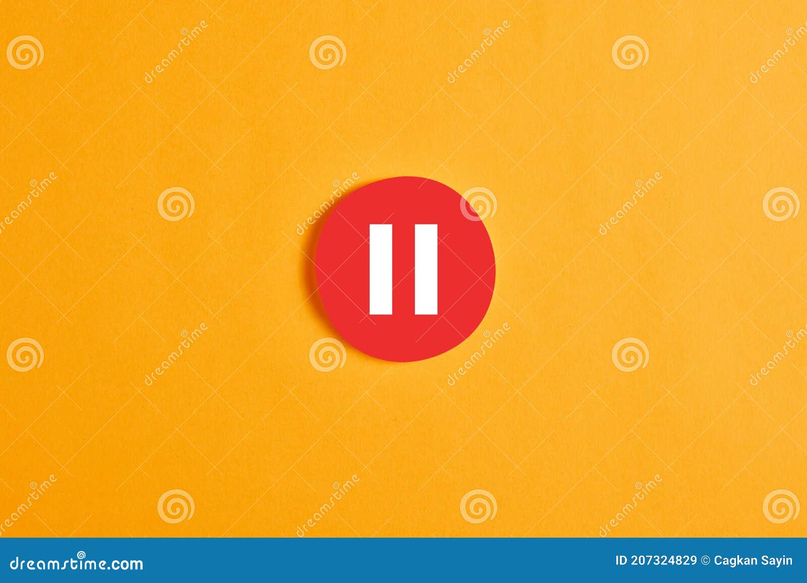 Overhead Of Red Pause Push Button On Concrete Background Stock ...