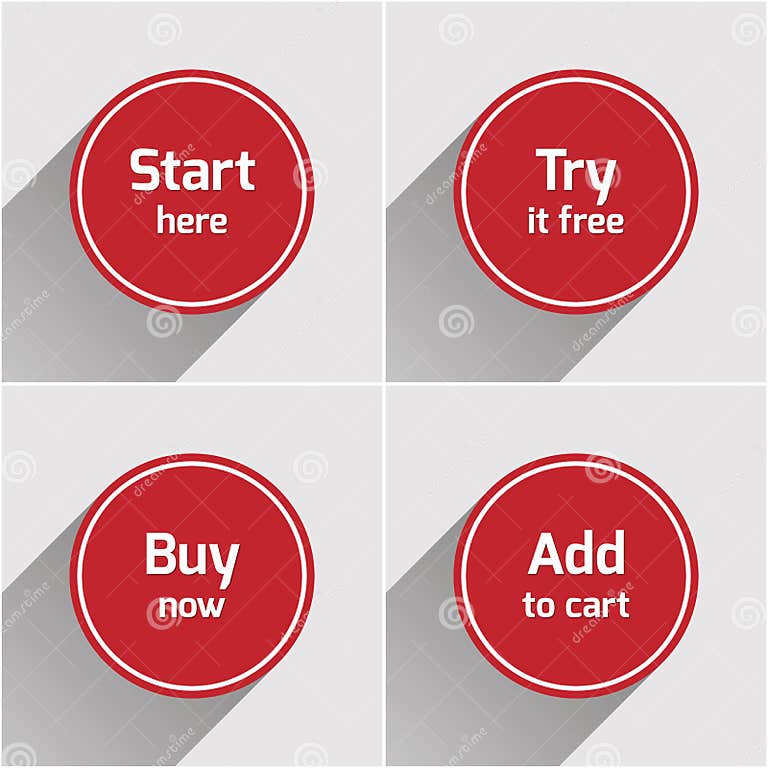 Red Round Flat Web Buttons Set Stock Vector - Illustration of graphic ...