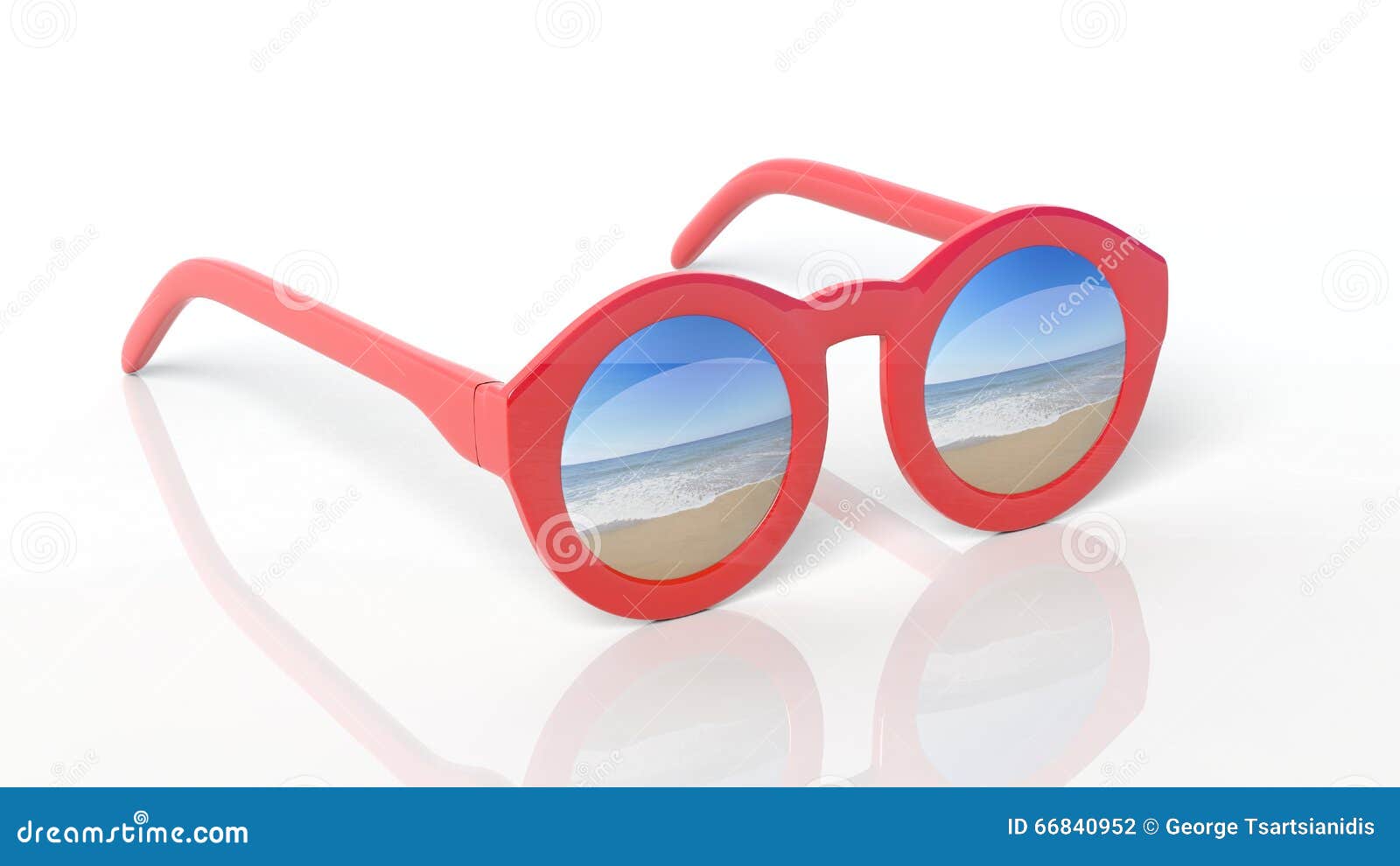 Red Round Lens Sunglasses Sandy Beach Reflection Lens Stock Photos ...