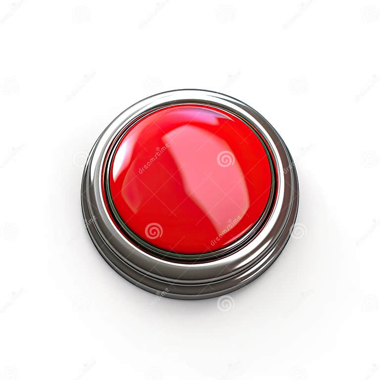 Red Round Push Button with Metallic Border on White Background Stock ...