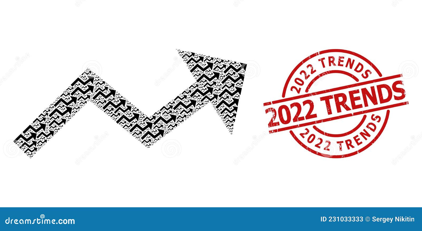 Growing Trend Arrow Icon Fractal Collage and Grunge 2022 Trends Stamp ...
