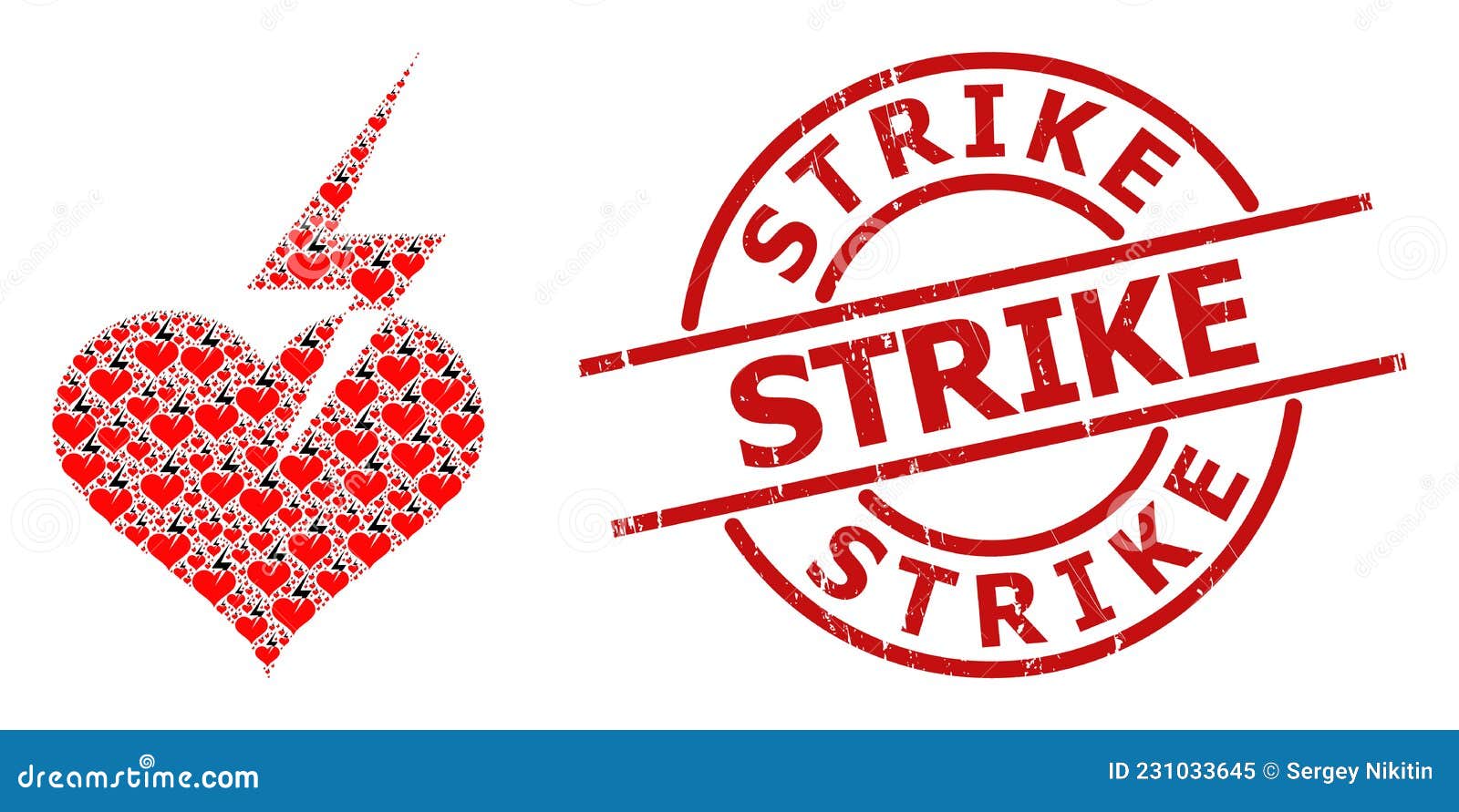 Heart Strike Icon Recursive Mosaic and Grunge Strike Stamp Stock Vector ...