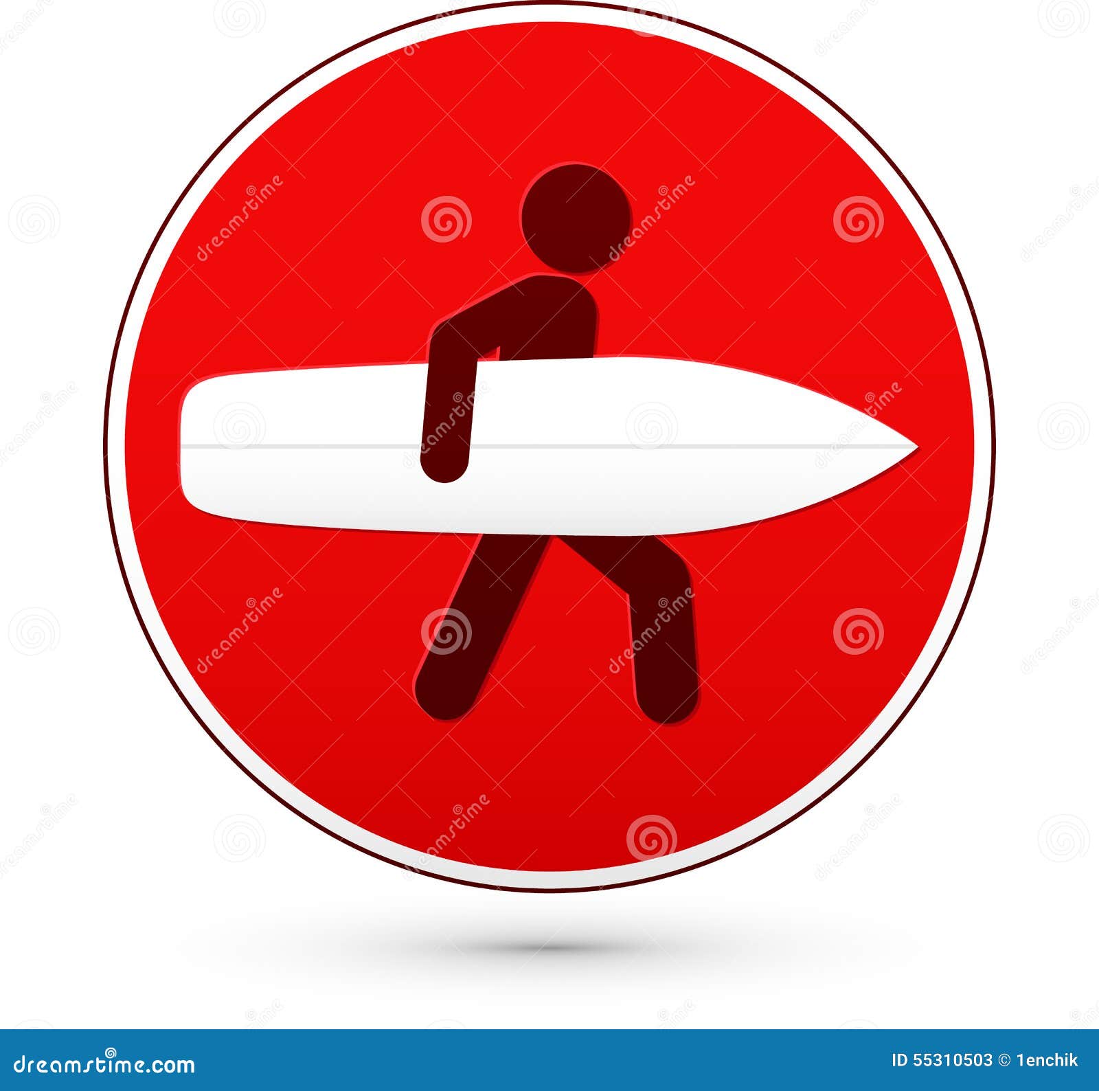 Red Round Stop Sign with Man and Surfboard Stock Vector - Illustration ...