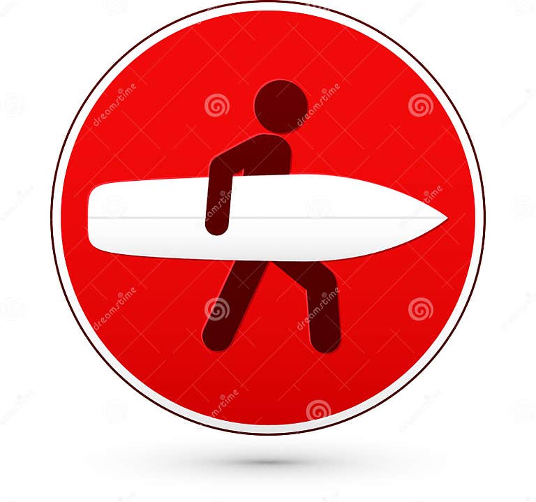 Red Round Stop Sign with Man and Surfboard Stock Vector - Illustration ...