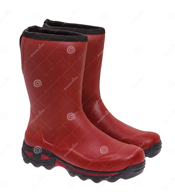 Red Rubber Boot Isolated on White Stock Photo - Image of rain, colorful ...