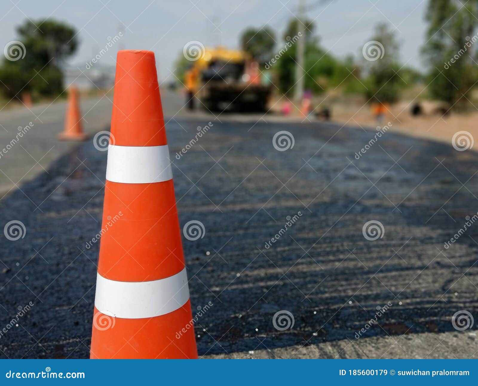 Red Rubber Cones Installed To Prevent Danger in Construction Blur ...