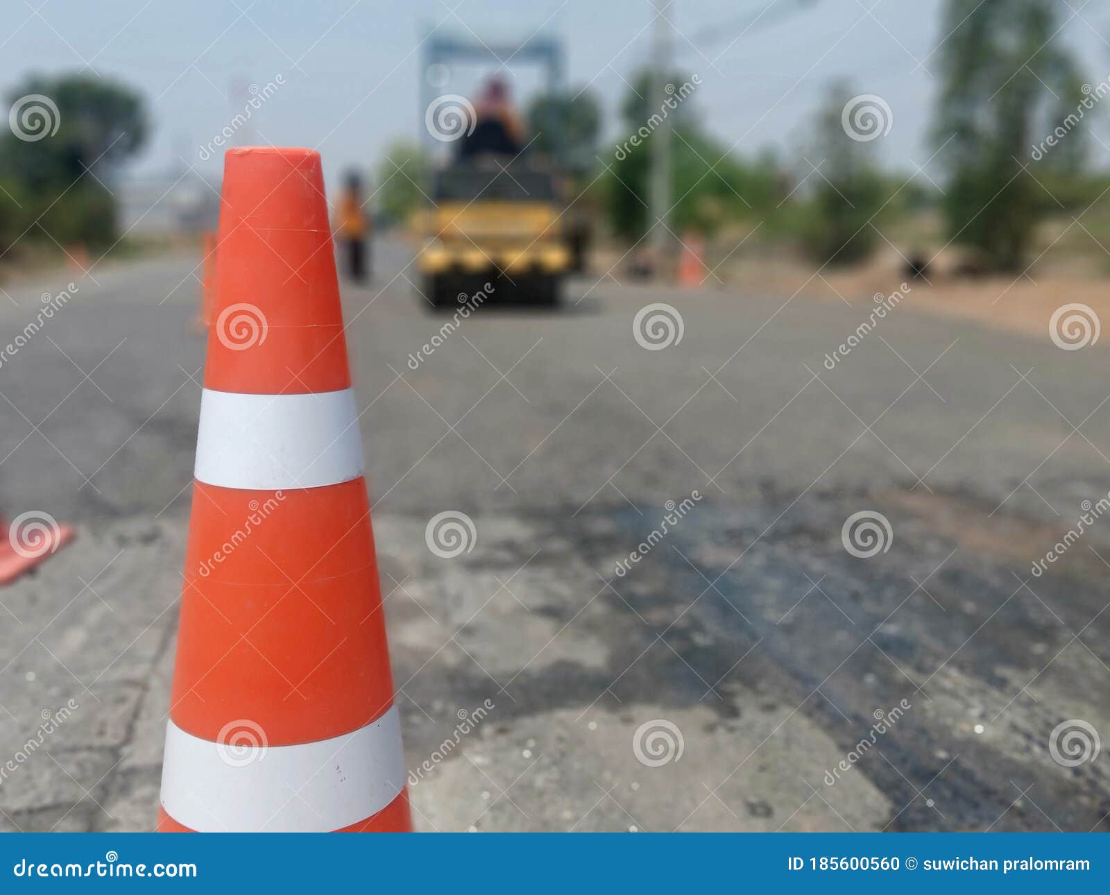 Red Rubber Cones Installed To Prevent Danger in Construction Blur ...