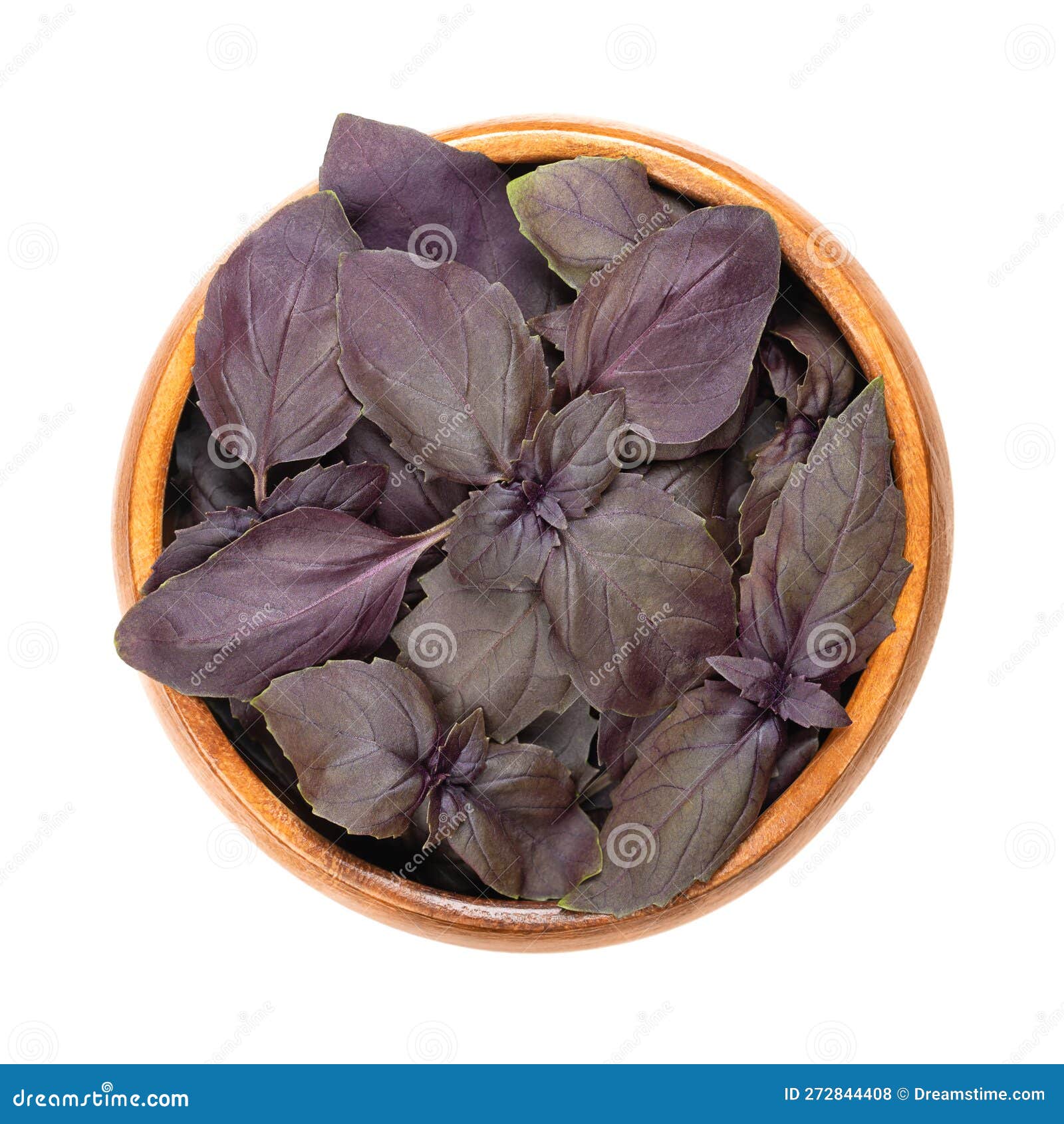 Red Rubin Basil Basil, Fresh Leaves in a Wooden Bowl Stock Photo ...