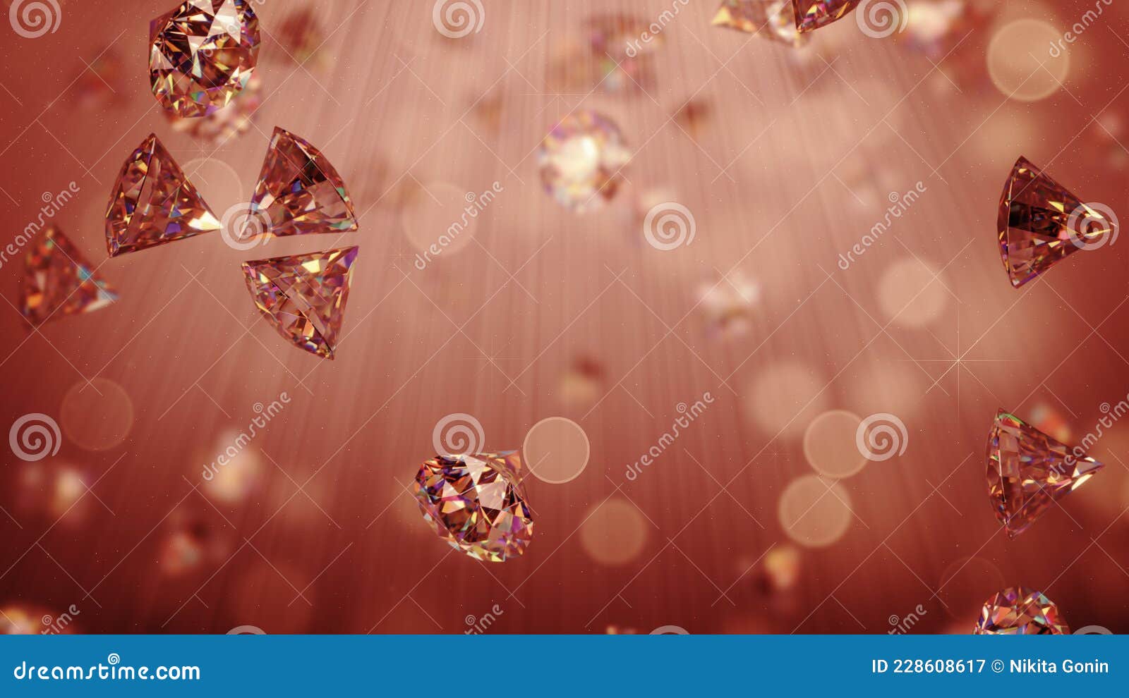 Red Ruby Brilliants are Falling in Light Rays 3D Rendering Illustration ...