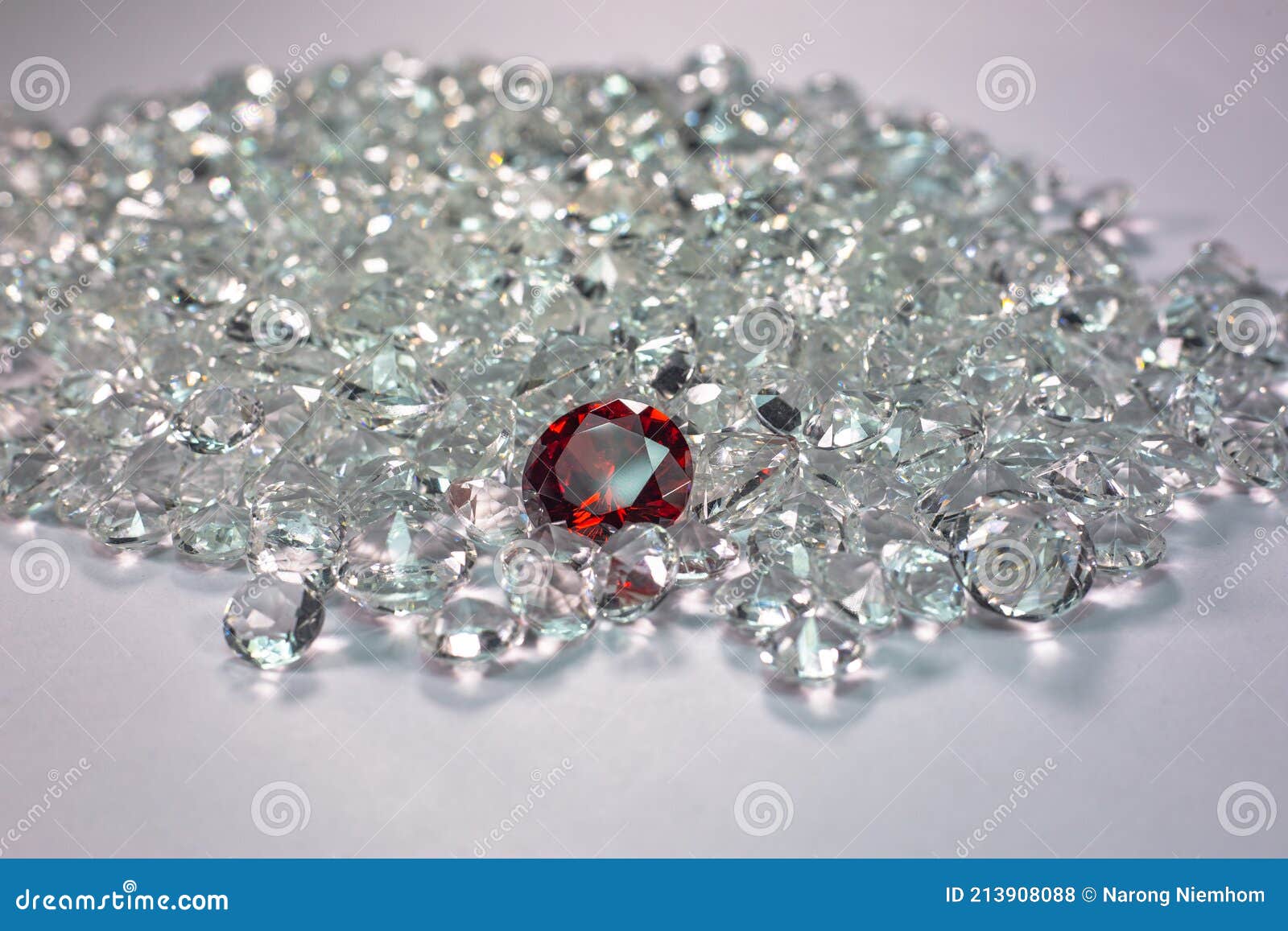 Red Ruby Diamonds are Placed on a Pile of White Diamonds Stock Photo ...