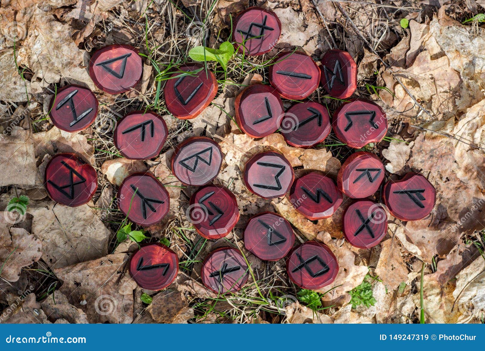 Red runes carved from wood stock image. Image of decoration - 149247319