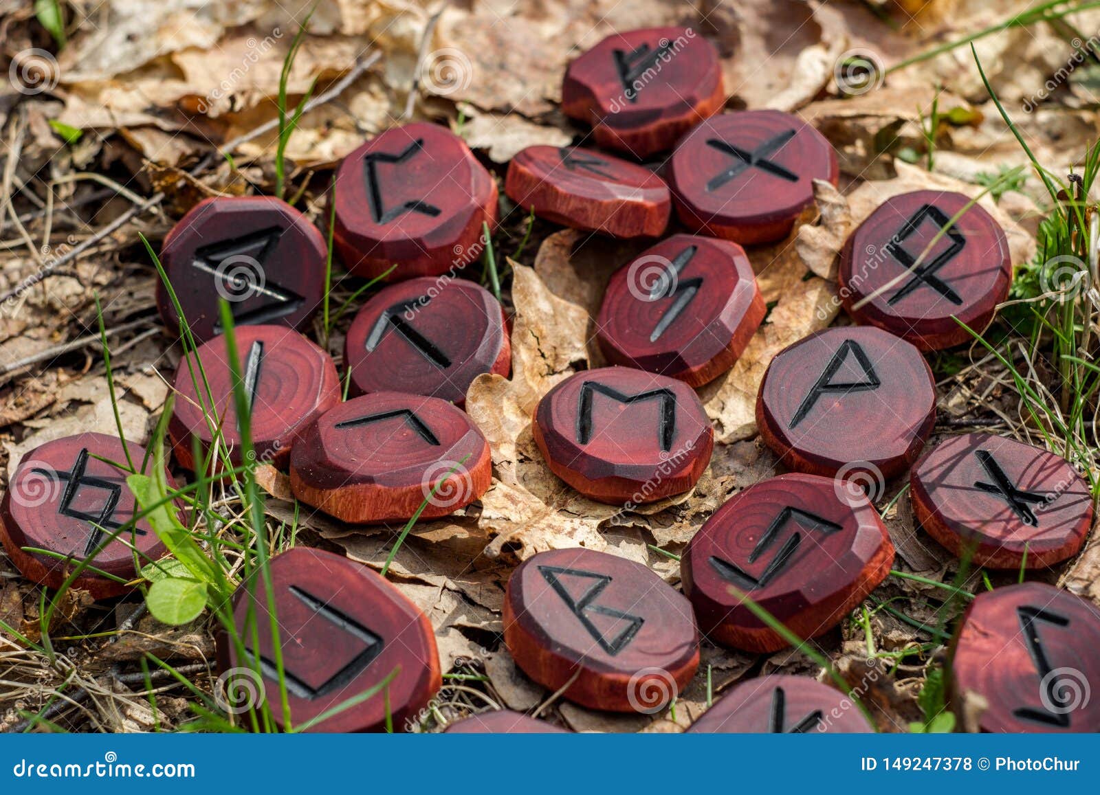 Red runes carved from wood stock photo. Image of germanic - 149247378