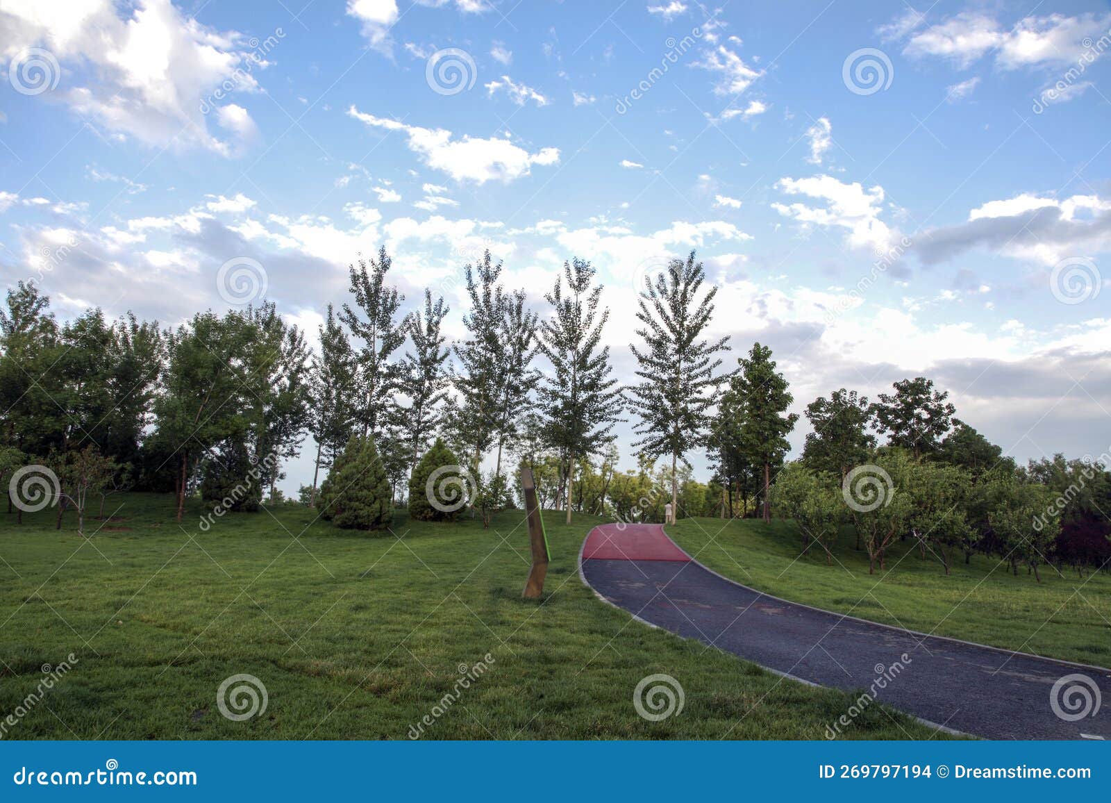The Red Runway is Flanked by Green Grass and Trees Stock Photo - Image ...