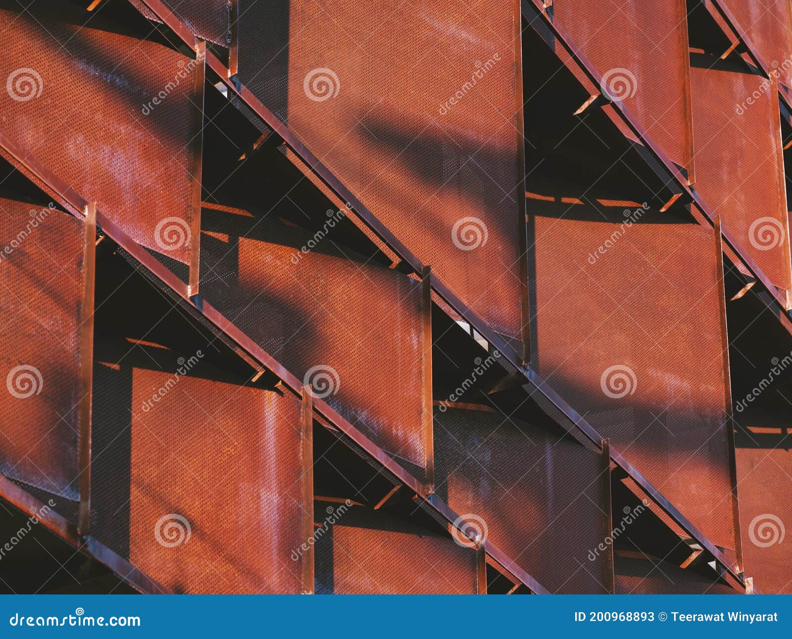 Red Rust Iron Steel Building Facade Shade Lighting Architecture Details ...