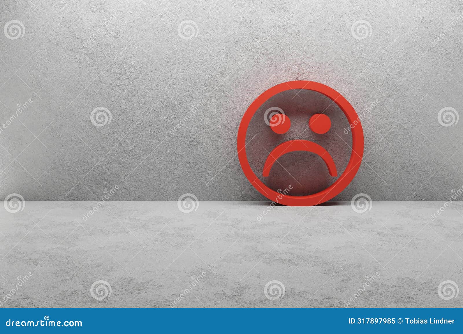 Red Sad or Negative Smiley in a White Concrete Room Stock Illustration ...