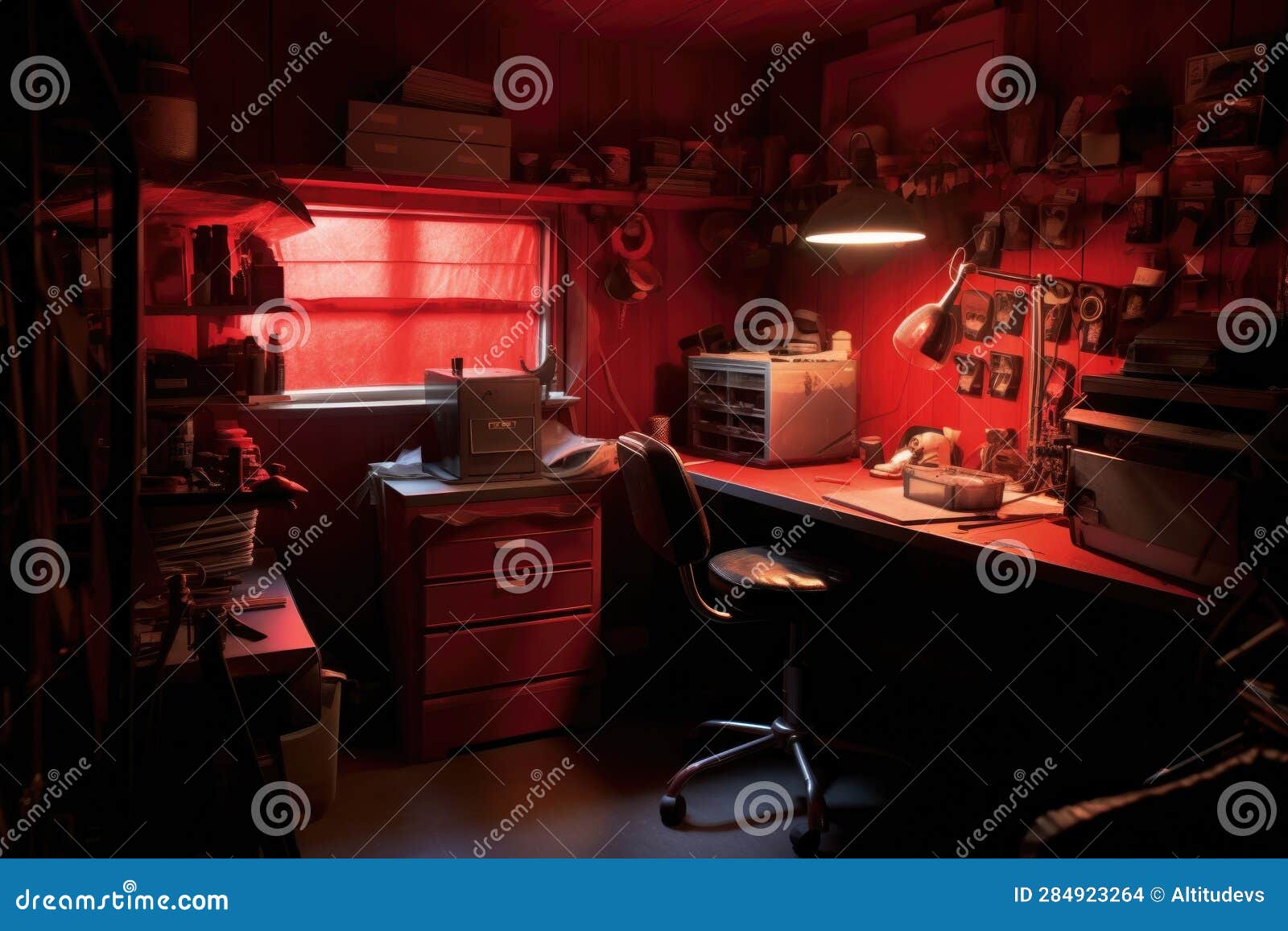 Red Safe Light Illuminating Darkroom Workspace Royalty-Free Stock Image ...